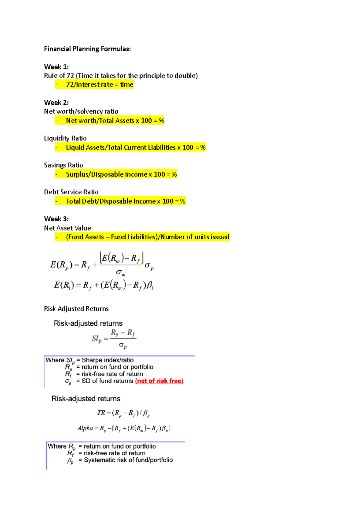 Financial Planning Formulas - Financial Planning Formulas: Week 1: Rule ...