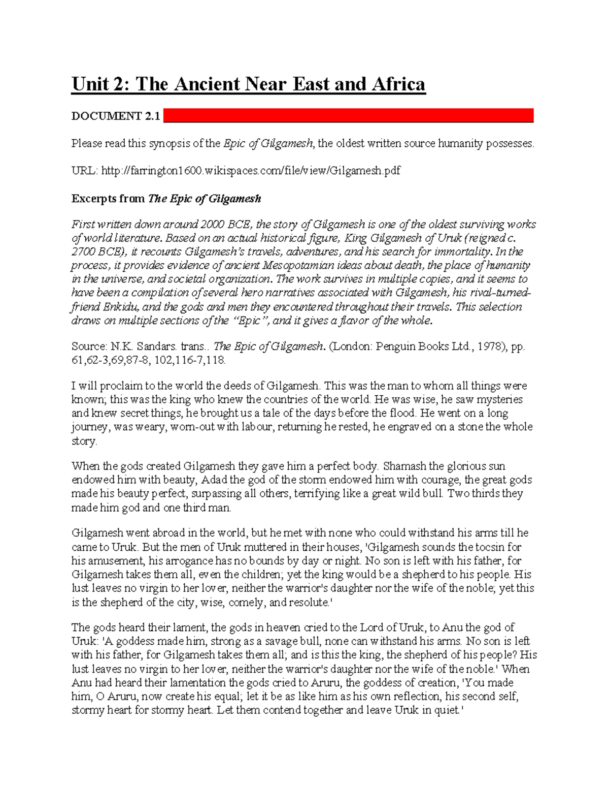 Unit 2 Reader-Early World History - Unit 2: The Ancient Near East and ...