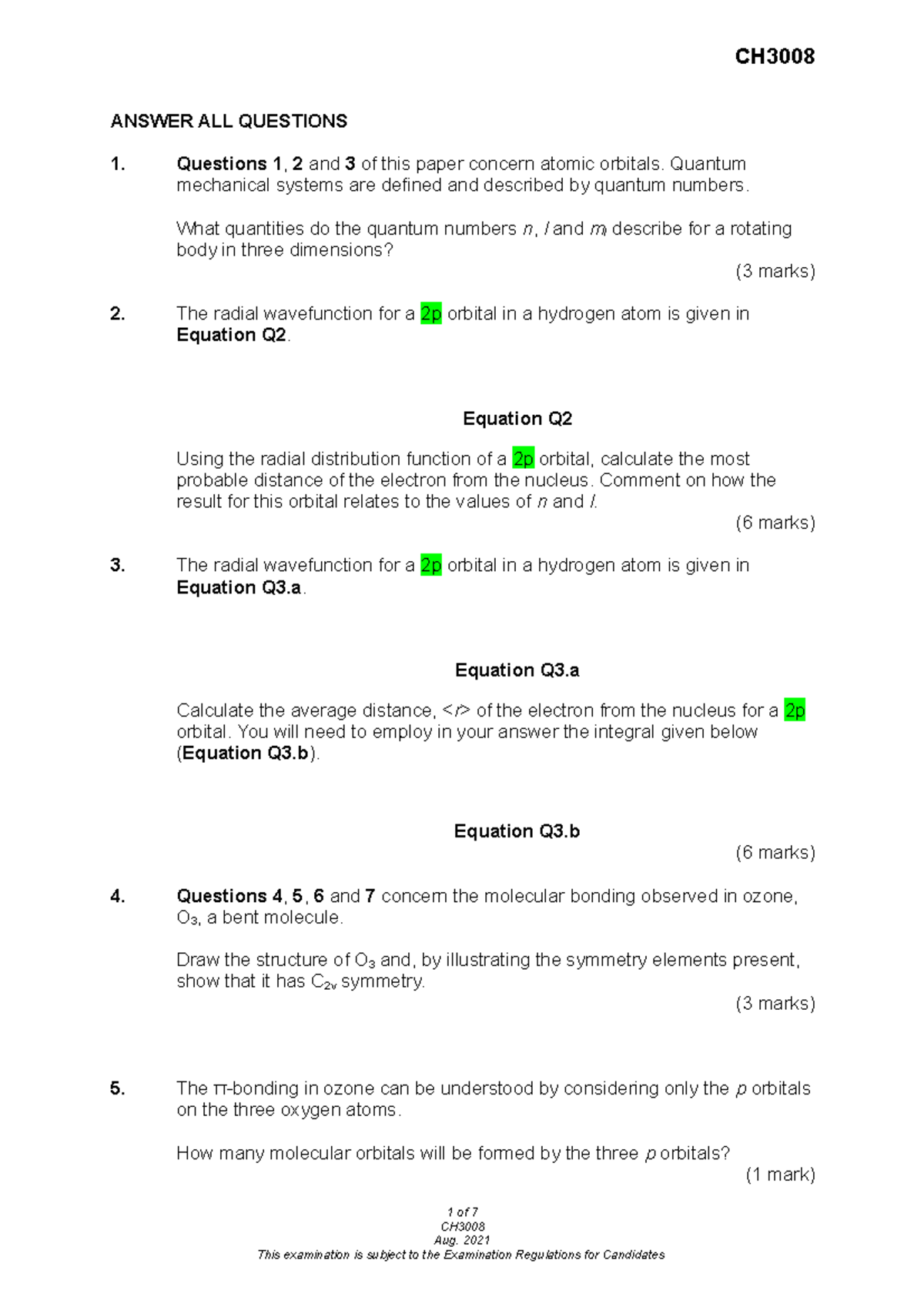 CH3008 20-21 Exam FV - PAST PAPER FOR RENEWABLE TECHNOLOGIES LAB REPORT ...