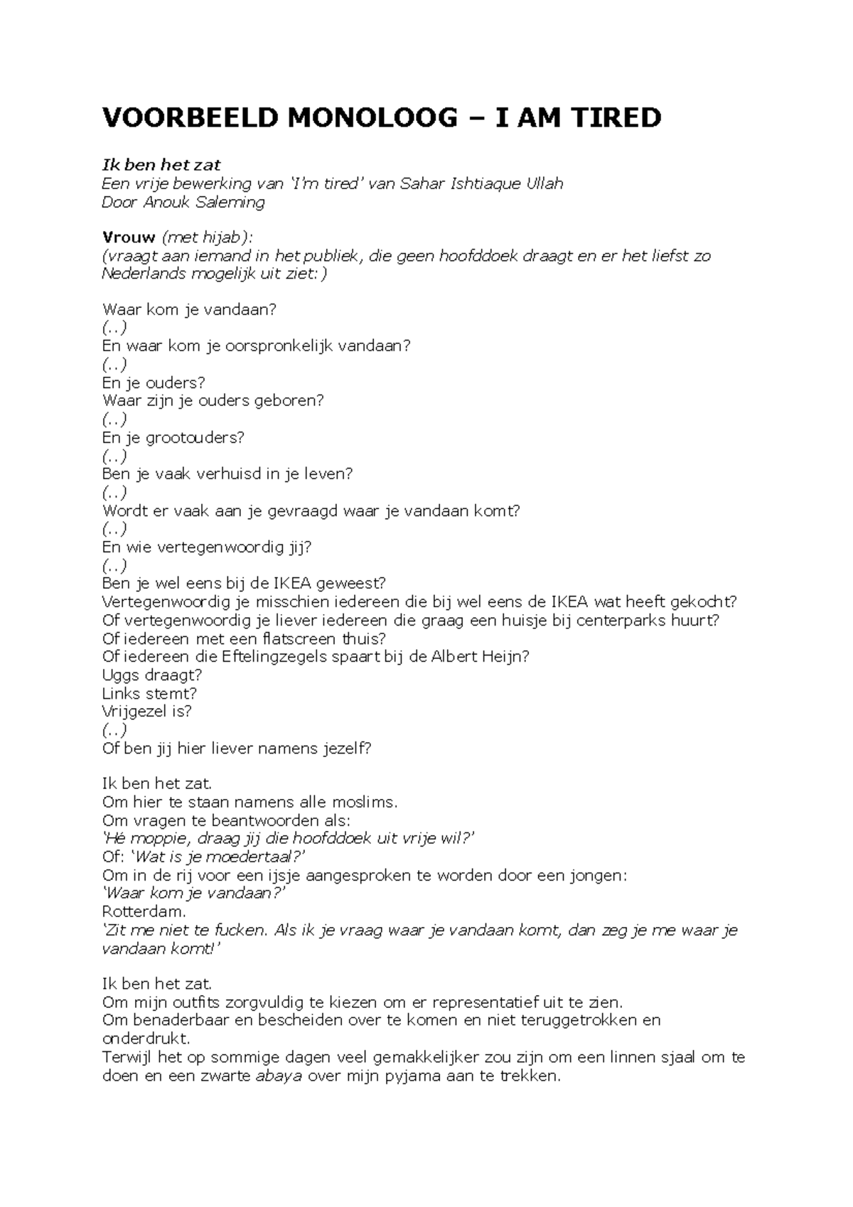 Monoloog Ik ben het zat - wxecrvtbynum,kjnhbgvfcd - VOORBEELD MONOLOOG ...