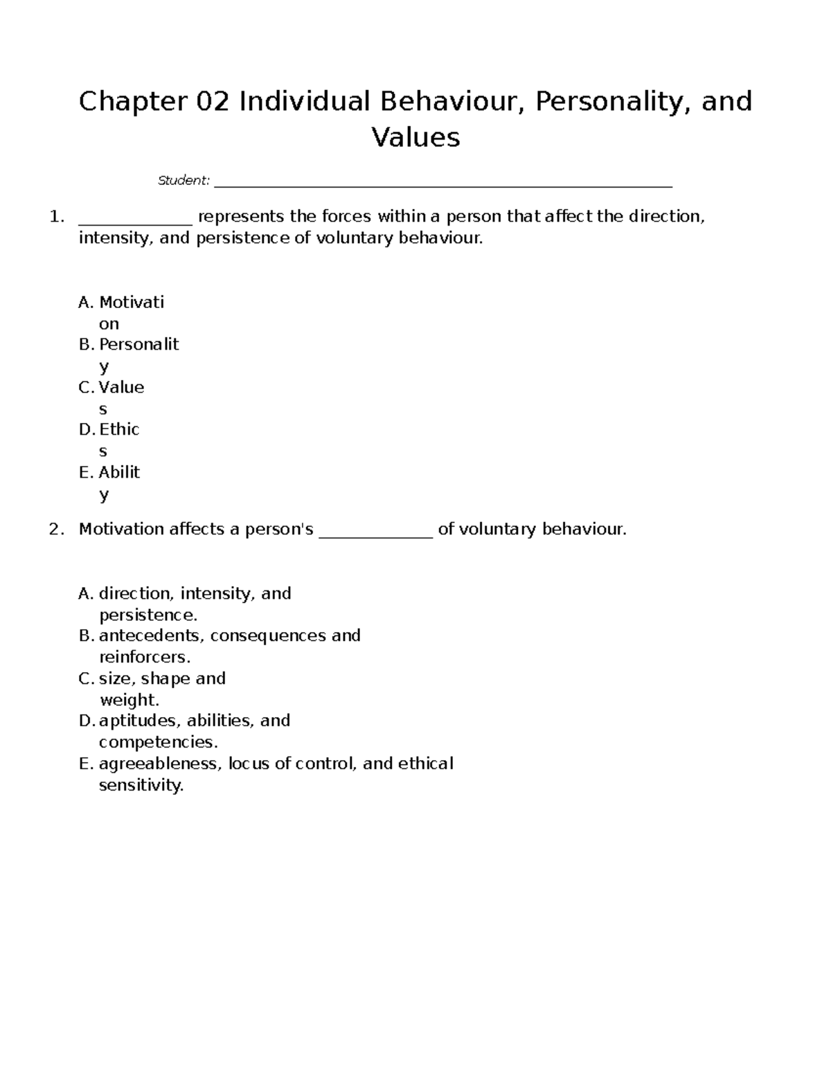 Chapter 02 Individual Behav - Chapter 02 Individual Behaviour ...
