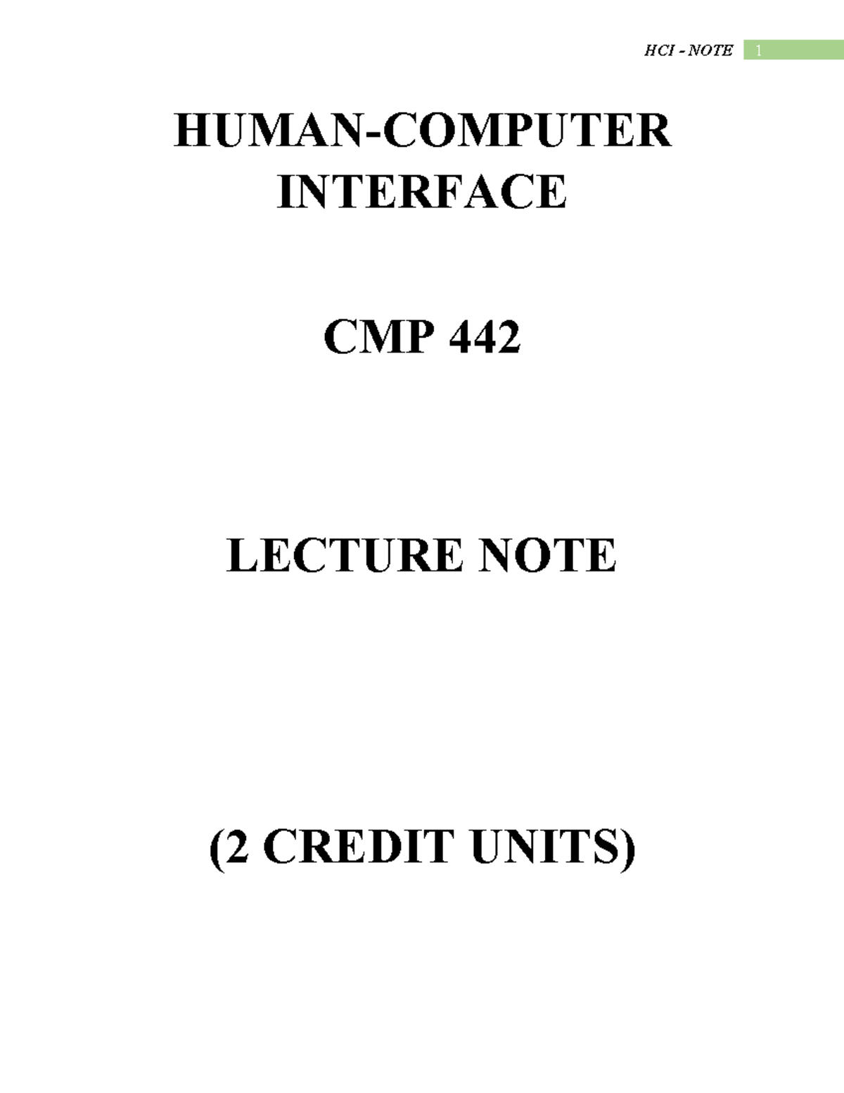Human-computer interface summary - HUMAN-COMPUTER INTERFACE CMP 442 ...