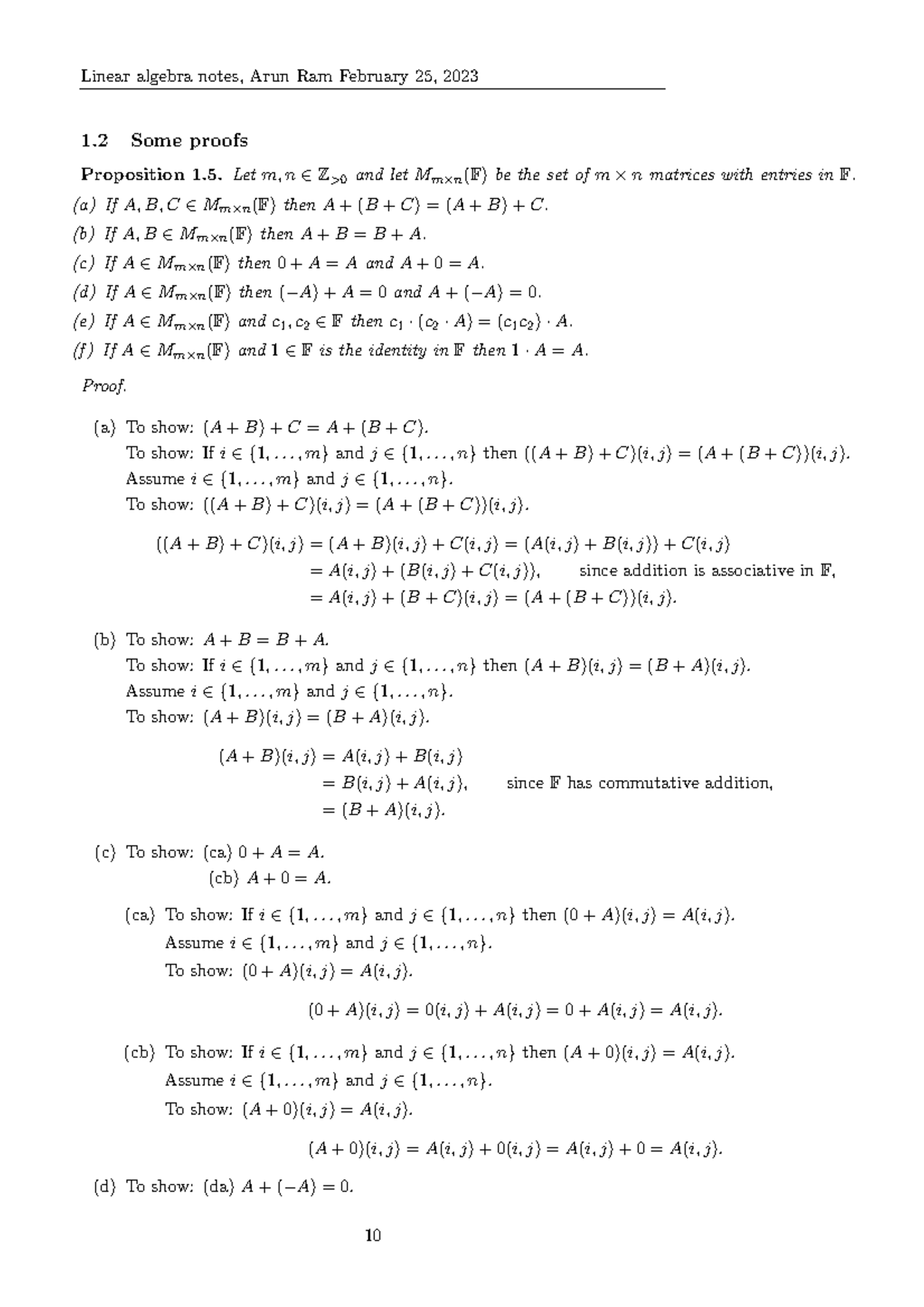 230301 Matrices Some Proofs - 1 Some proofs Proposition 1. Let m, n 2 Z ...