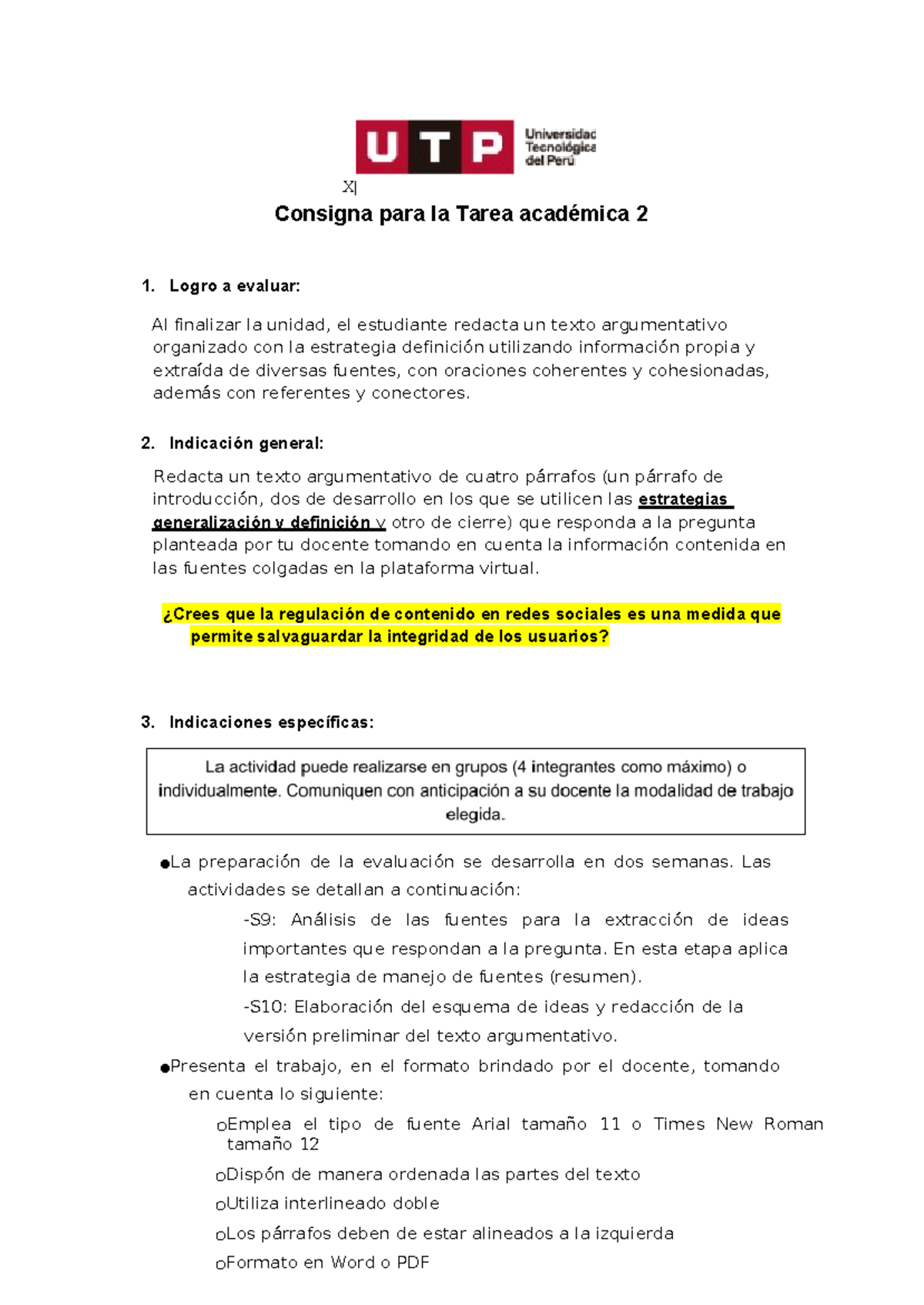 Semanas 10 y 11-Cuadernillo de TA2- marzo 2024 - ####### X| Consigna para la Tarea académica 2 1 ...