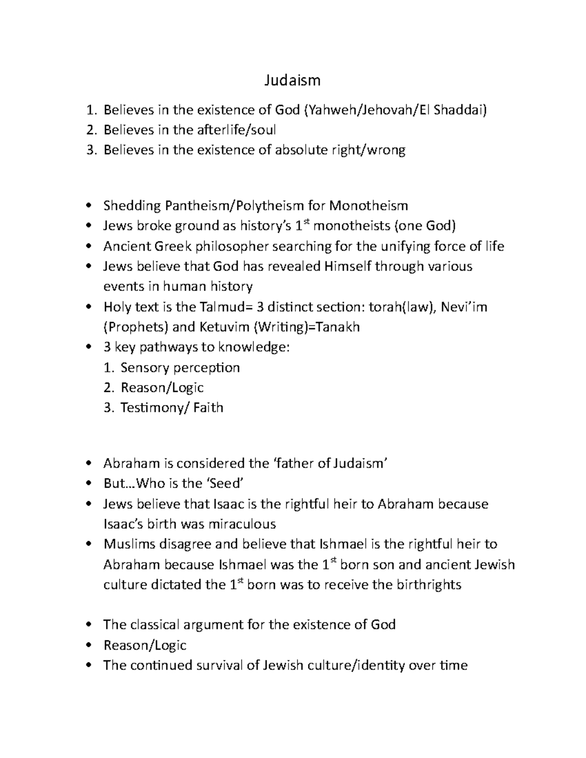 Judaism - Lecture notes 1 - Judaism Believes in the existence of God ...