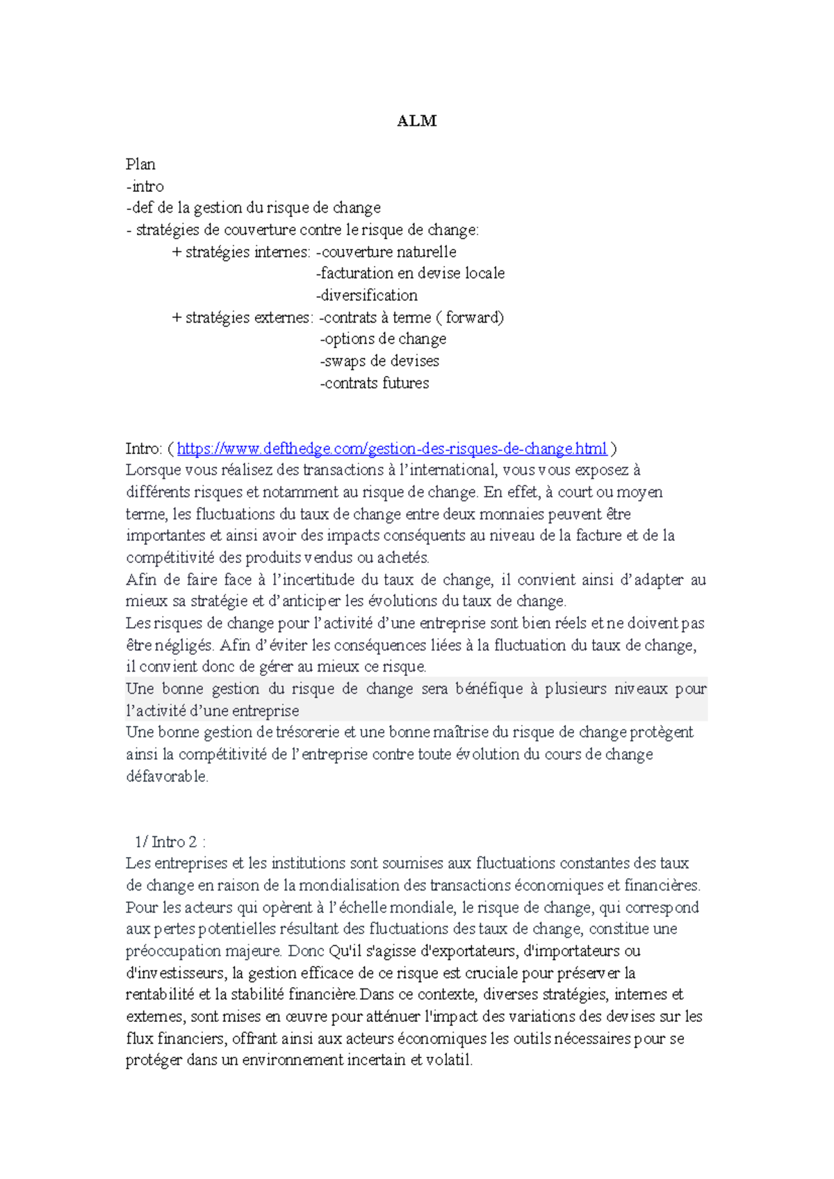 ALM - GOOD - ALM Plan -intro -def de la gestion du risque de change ...