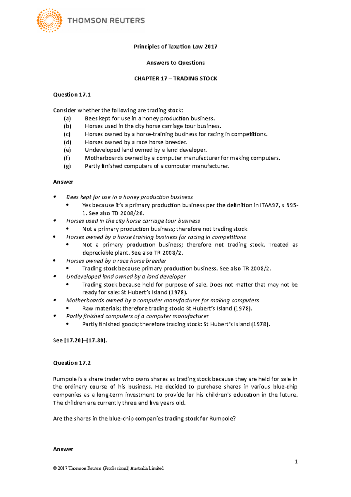 Po TL 2016 Chapter 17 Answers (Final) - Principles of Taxation Law 2017 ...