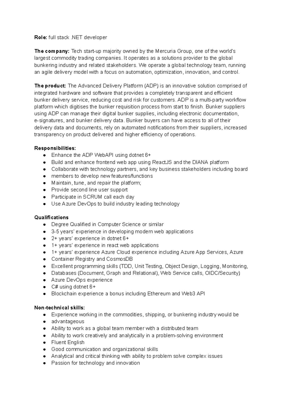 Job Description M - its jd - Role: full stack .NET developer The ...