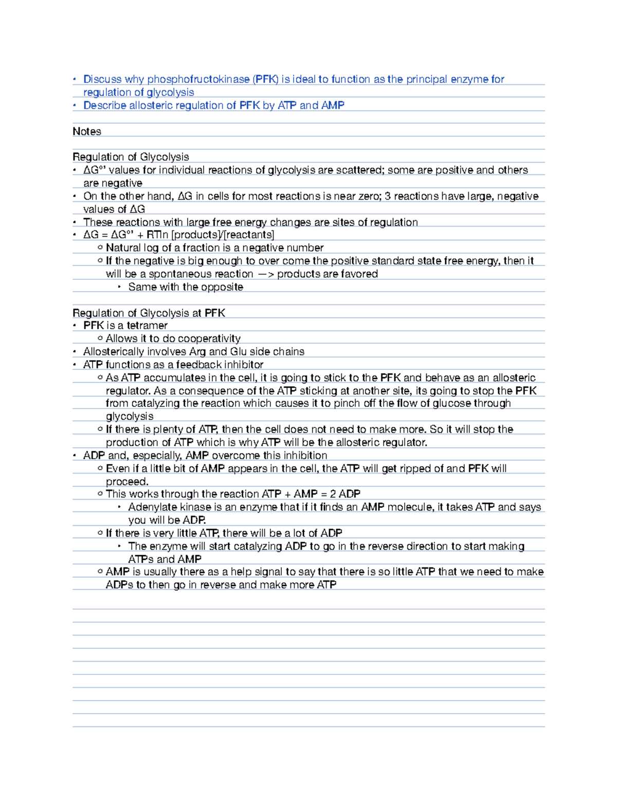 Regulation of Glycolysis - Discuss why phosphofructokinase (PFK) is ...