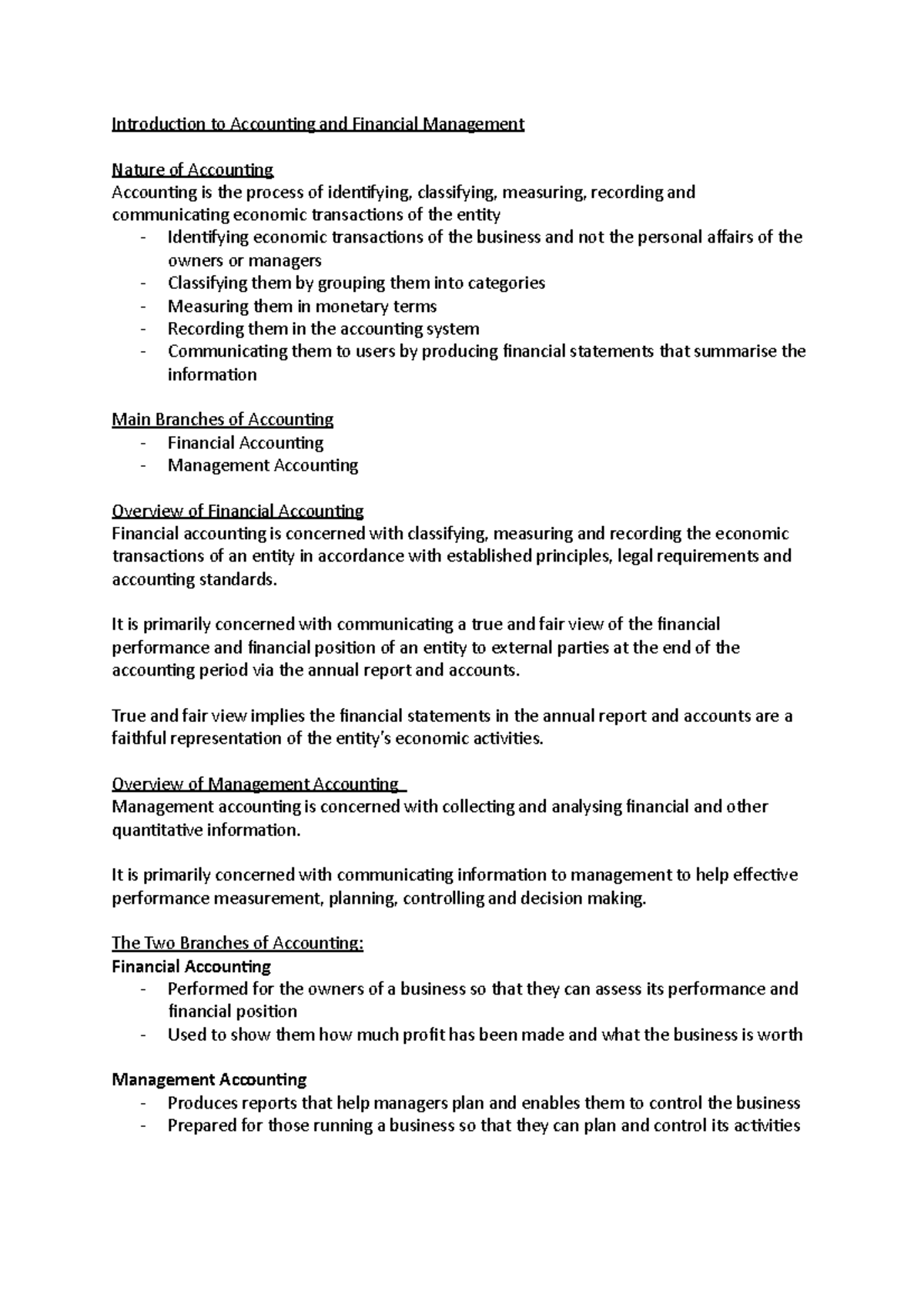 Business Management Week 1 MG1600 Introduction to Accounting and ...