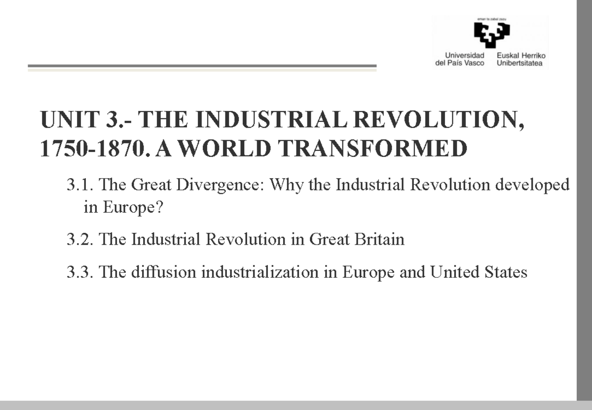 Unit 3 PPT - historia - UNIT 3.- THE INDUSTRIAL REVOLUTION, 1750-1870 ...