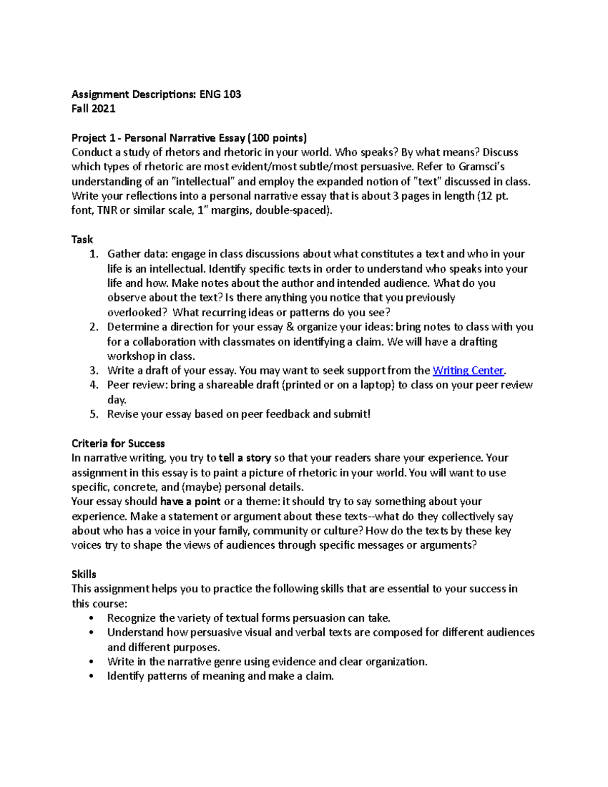 ENG 103 Immersive Fall 2021 Assignment Descriptions - Assignment ...