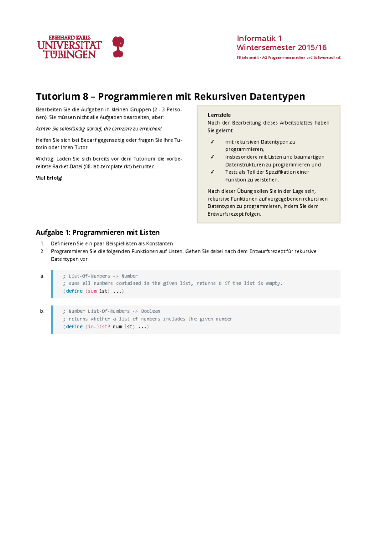 08-lab - blatt8 - Informatik 1 Wintersemester FB Informatik AG ...