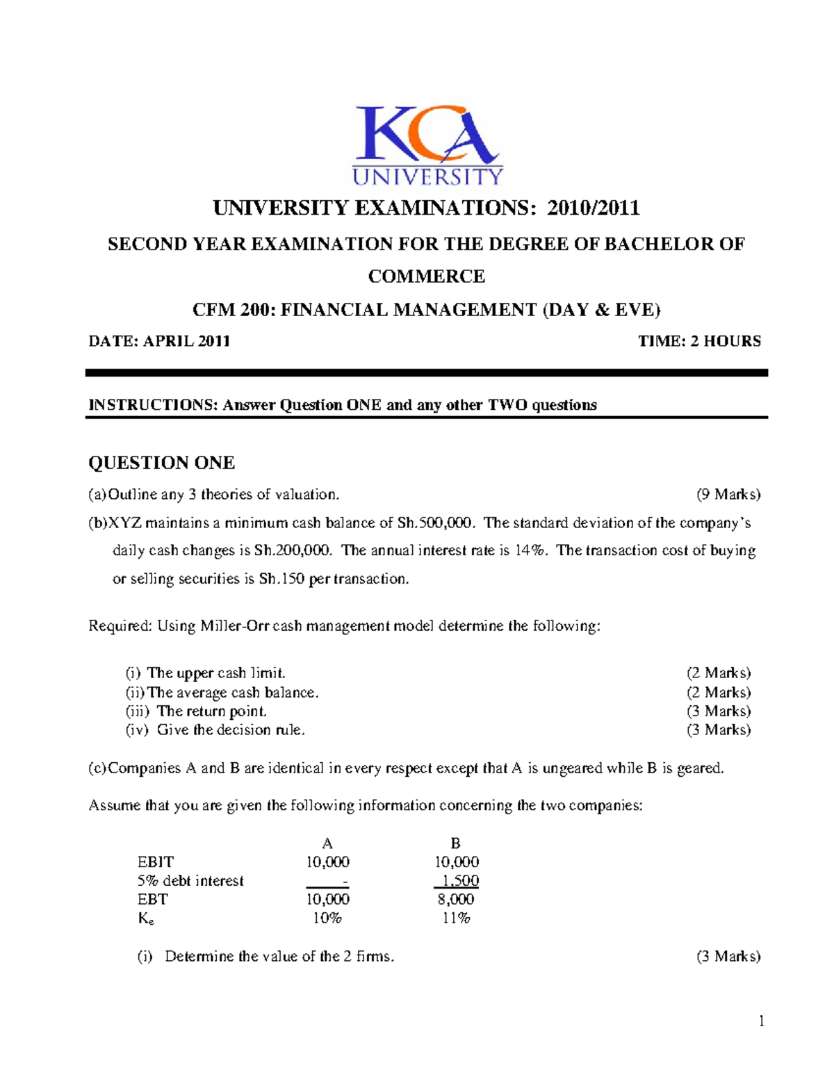 CFM 200 Financial Management (DAY EVE) by Dr. Stephen - 1 UNIVERSITY ...