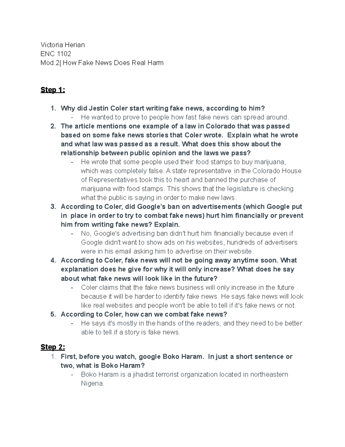 Mod. 2 How Fake News Does Real Harm - Victoria Herian ENC 1102 Mod| How ...