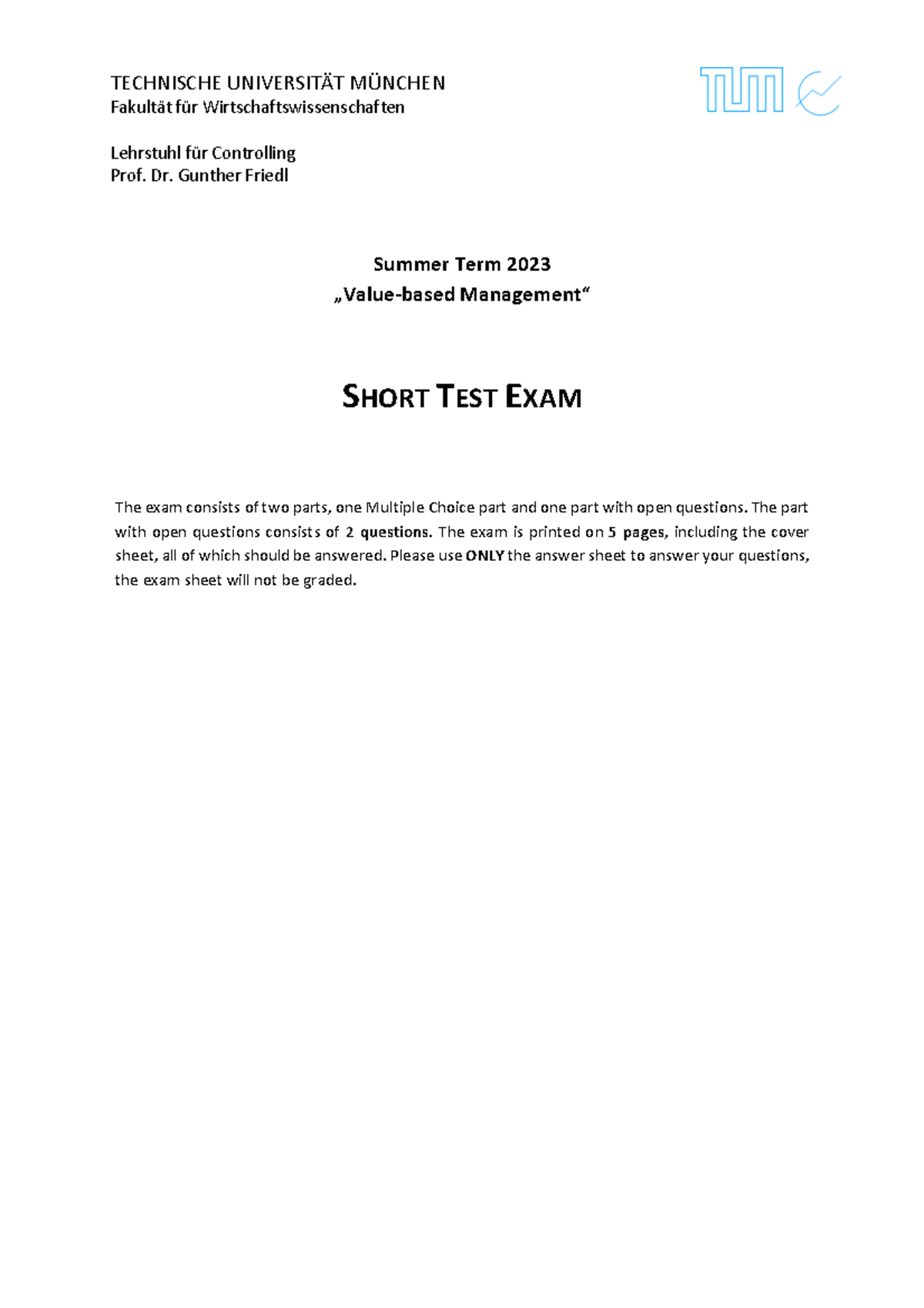 VBM test exam SS23 - test exam - TECHNISCHE UNIVERSITÄT MÜNCHEN ...