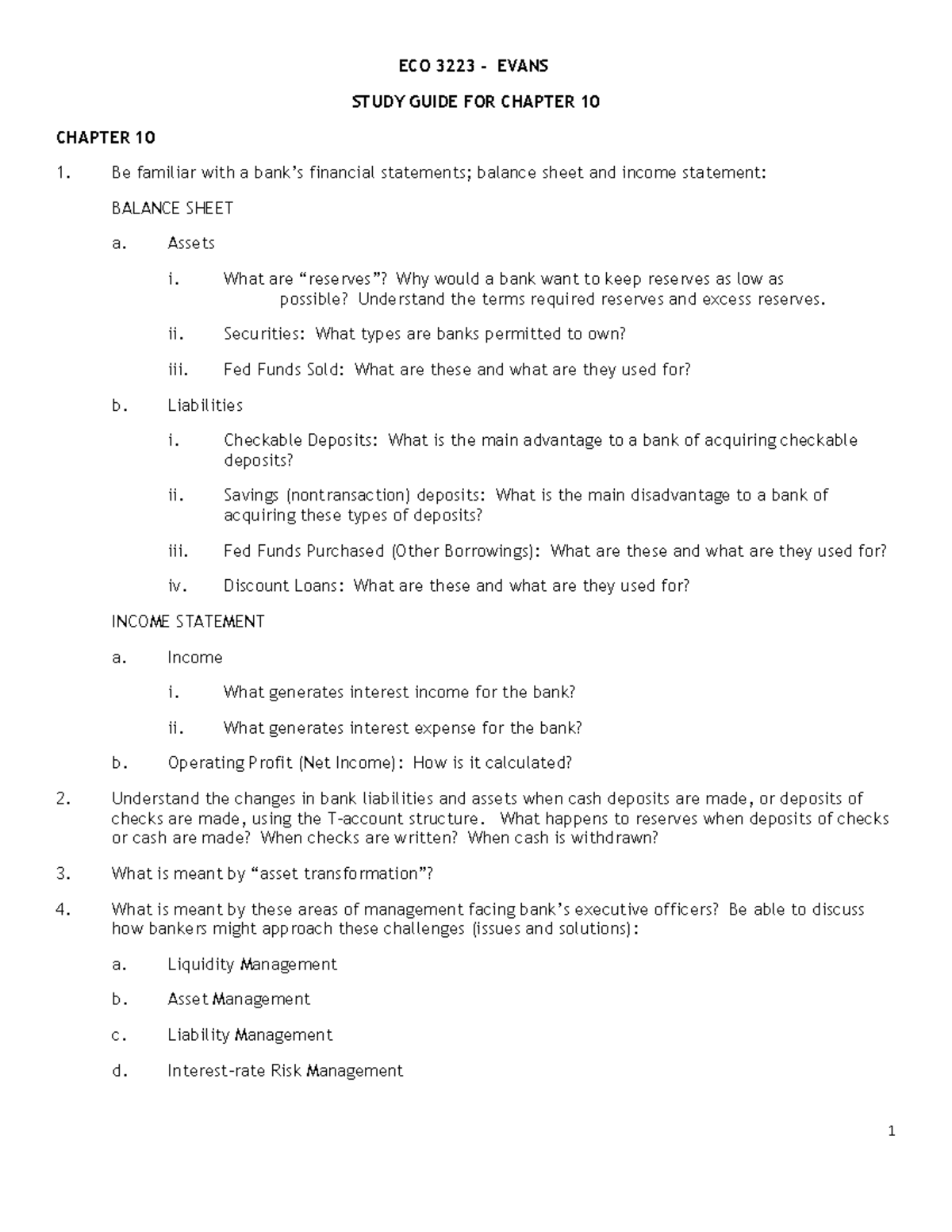 Chapter 10 Study Guide Revised - ECO 3223 - EVANS STUDY GUIDE FOR ...