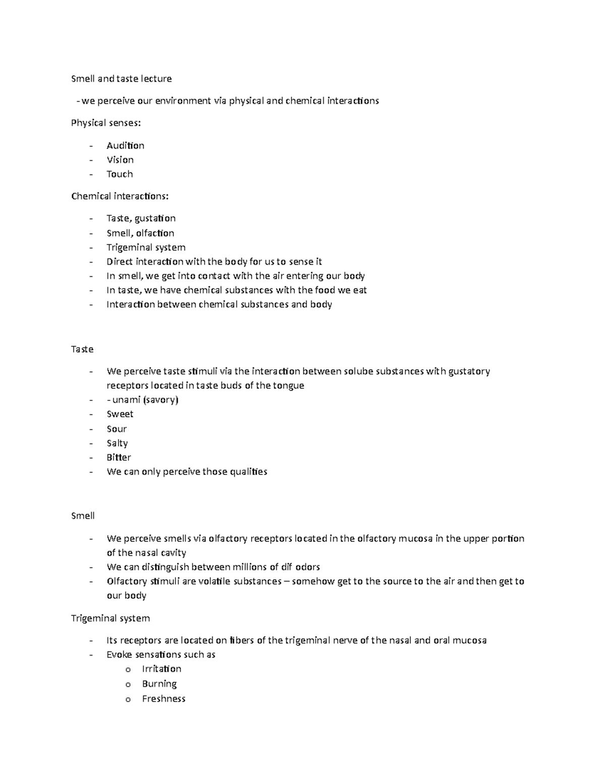 Smell and taste lecture - Studocu