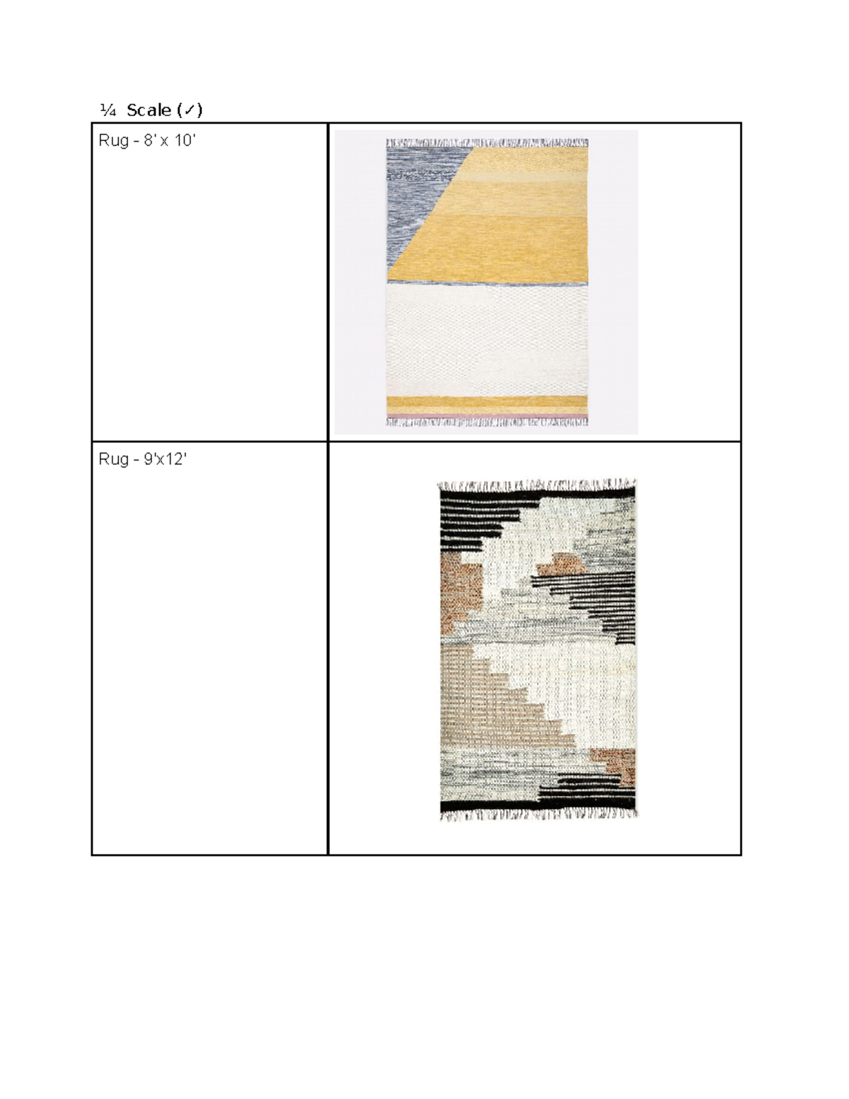 Templates for 1/4" Scale & 1/2" Scale - ¼ Scale ( ) Rug - 8’ x 10’ Rug ...