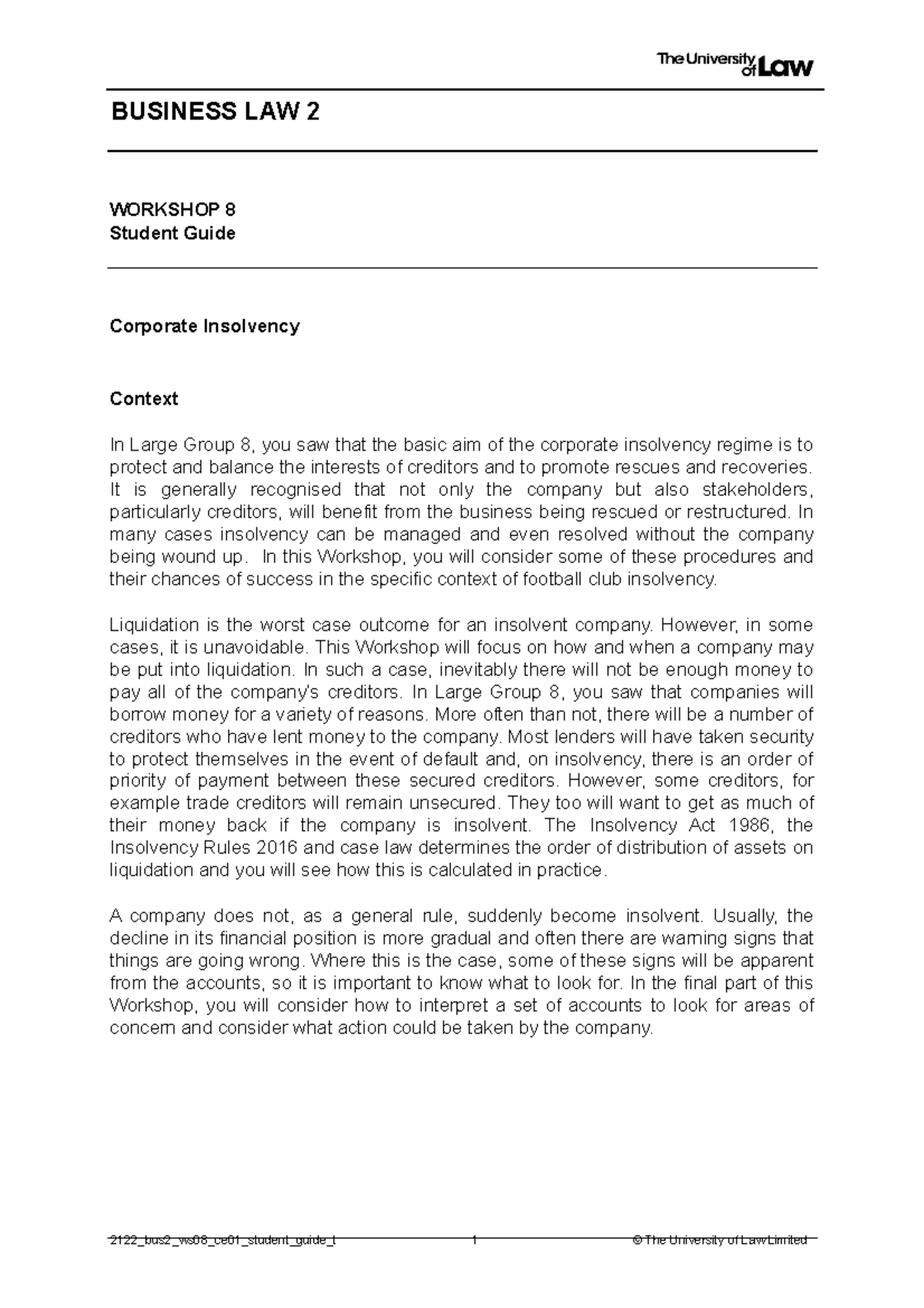 BL WS8 - BUSINESS LAW 2 WORKSHOP NOTES - BUSINESS LAW 2 WORKSHOP 8 ...