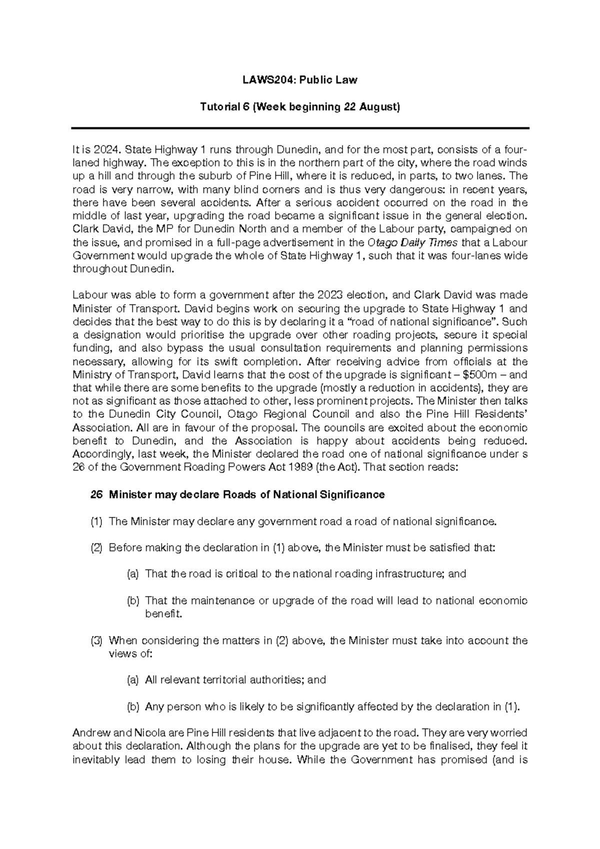 Tutorial 6 public - practice materials - LAWS204: Public Law Tutorial 6 (Week beginning 22 ...
