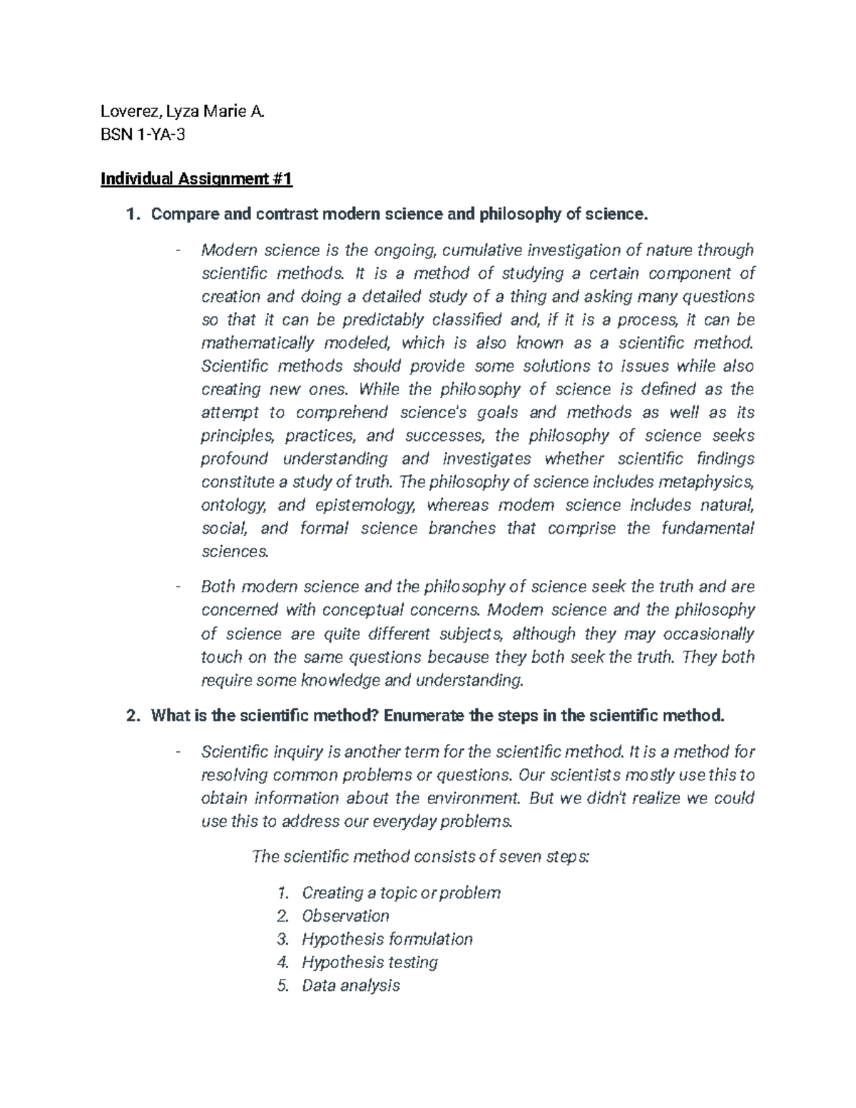 Assignment #1 - Hope this helps. - Loverez, Lyza Marie A. BSN 1-YA- Individual Assignment # 1 ...