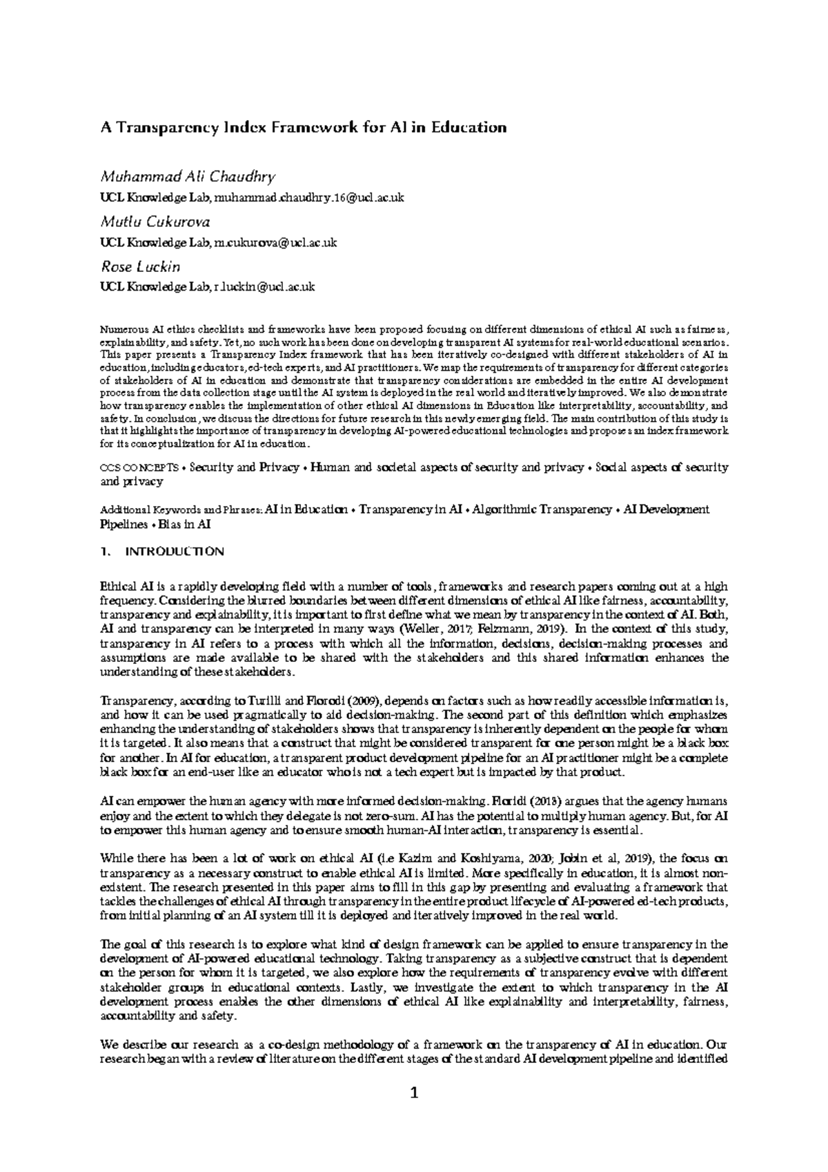 A transparency index framework for ai in education 2tkcys 2d - A Transparency Index Framework ...