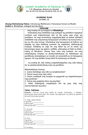 FIL 8- Learning PLAN - fil9 lp - E. Magalona, Negros Occidental Tel. no ...