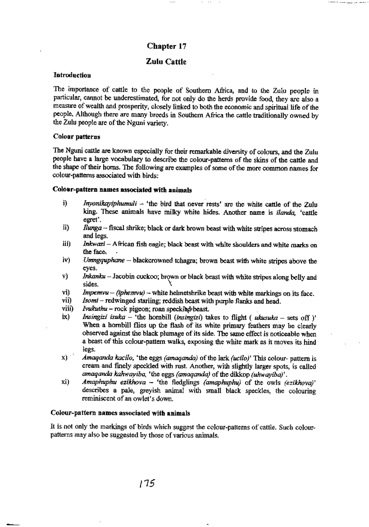 Cattle Notes - Chapter 17 ####### Izinkomo: cattle inkomo: head of ...