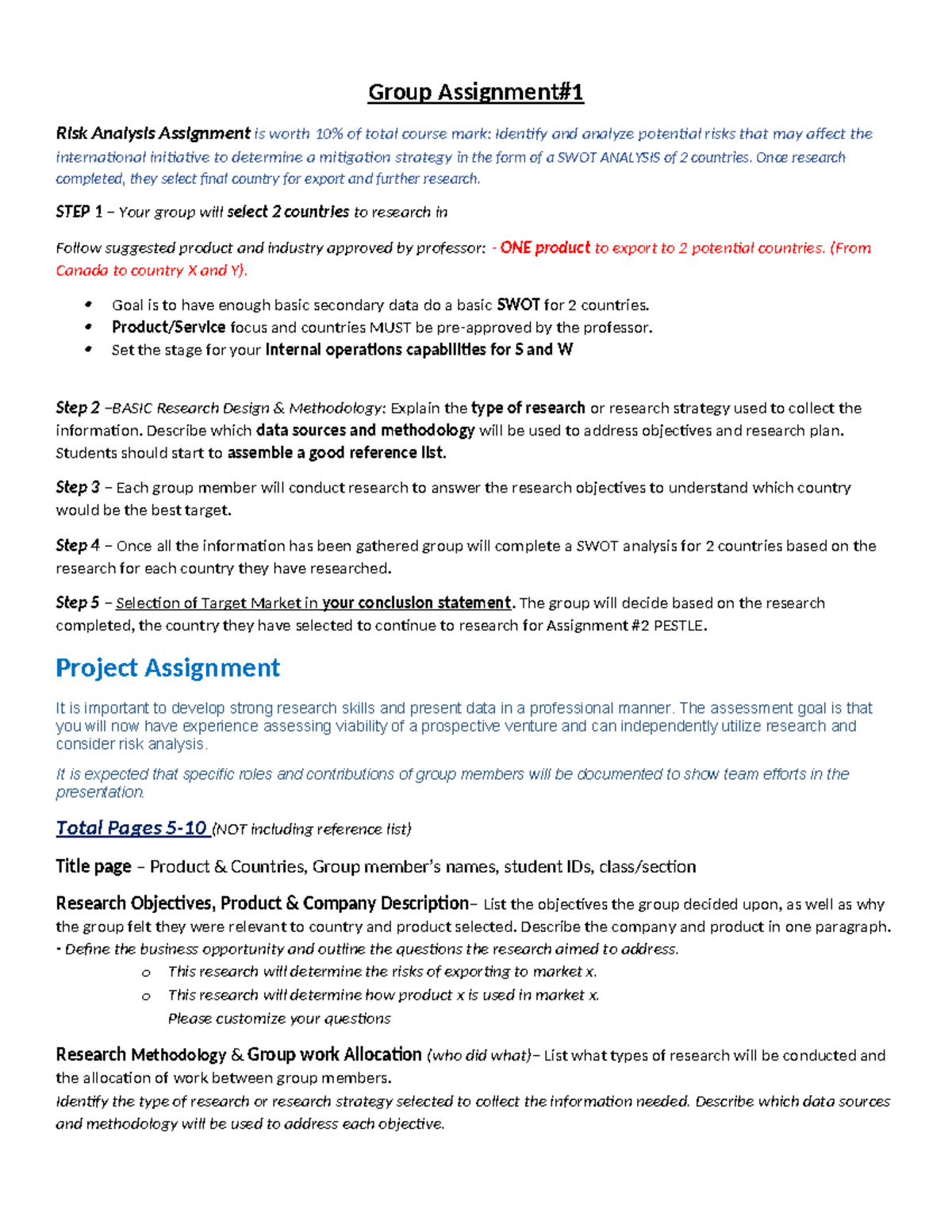 SWOT Export Proposal Group Assignment #1 - Group Assignment# Risk Analysis Assignment is worth ...