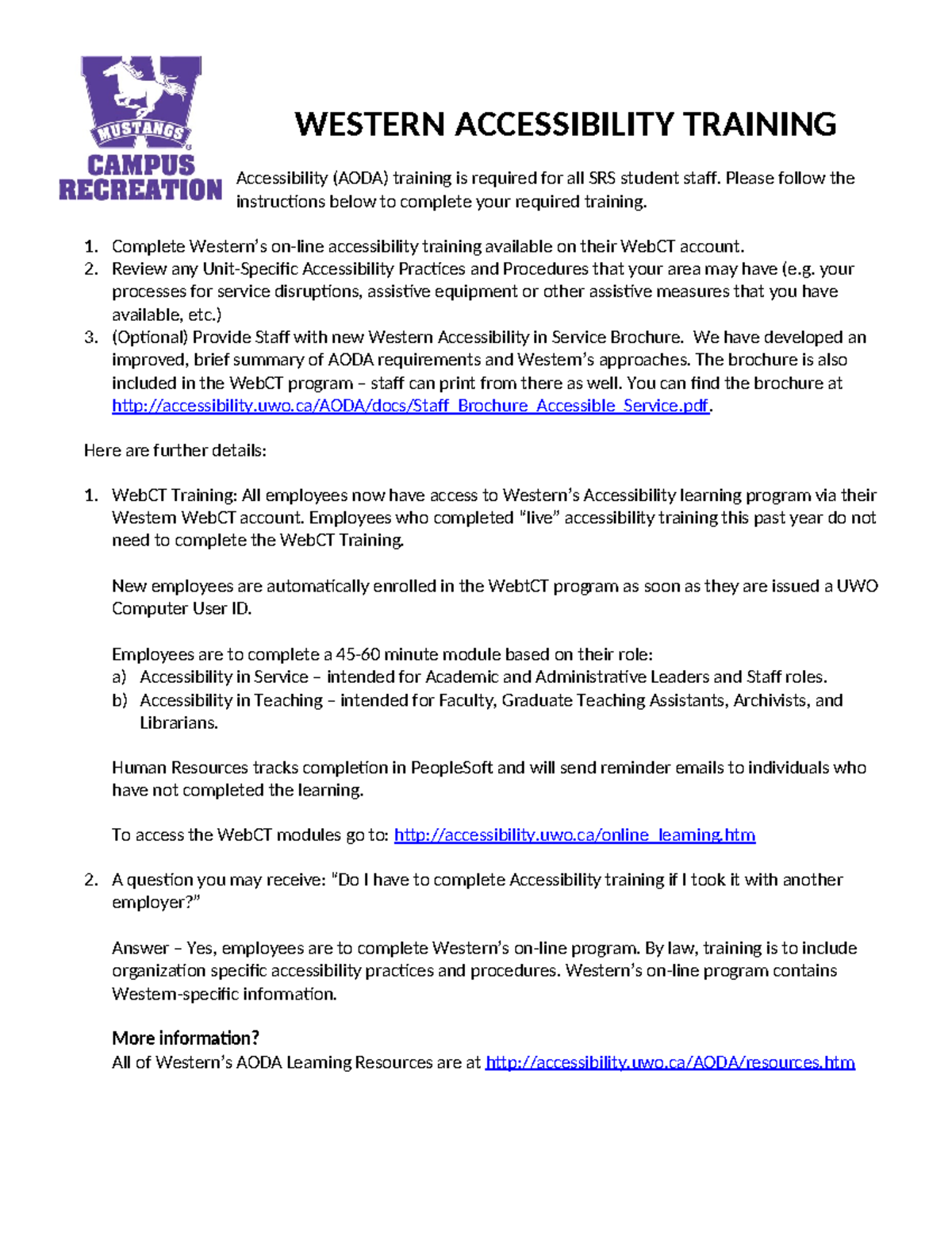 AODA Training Procedure - WESTERN ACCESSIBILITY TRAINING Accessibility ...