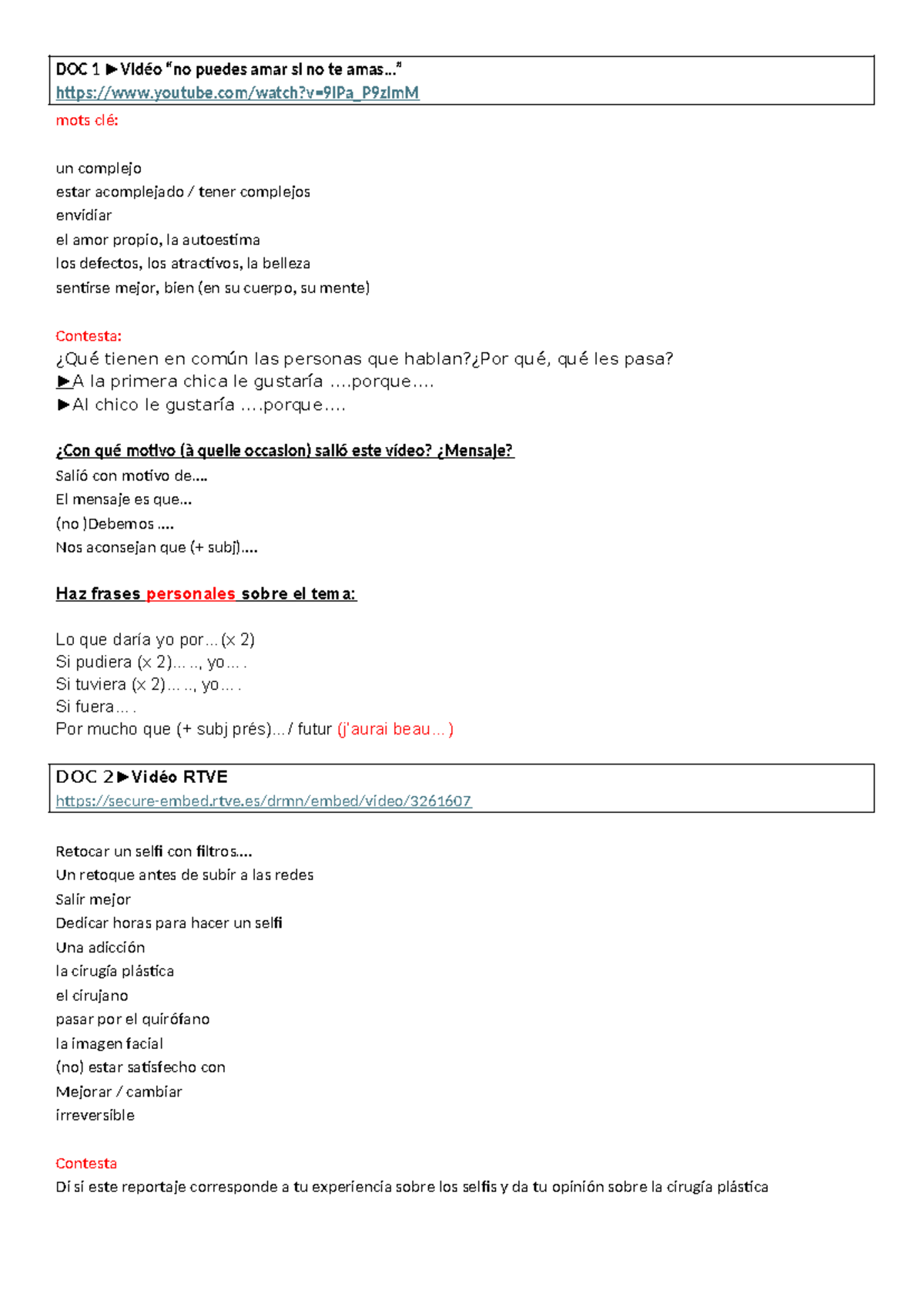 1 + 7 La imagen - Hhhhhj - DOC 1 Vidéo “no puedes amar si no te amas ...