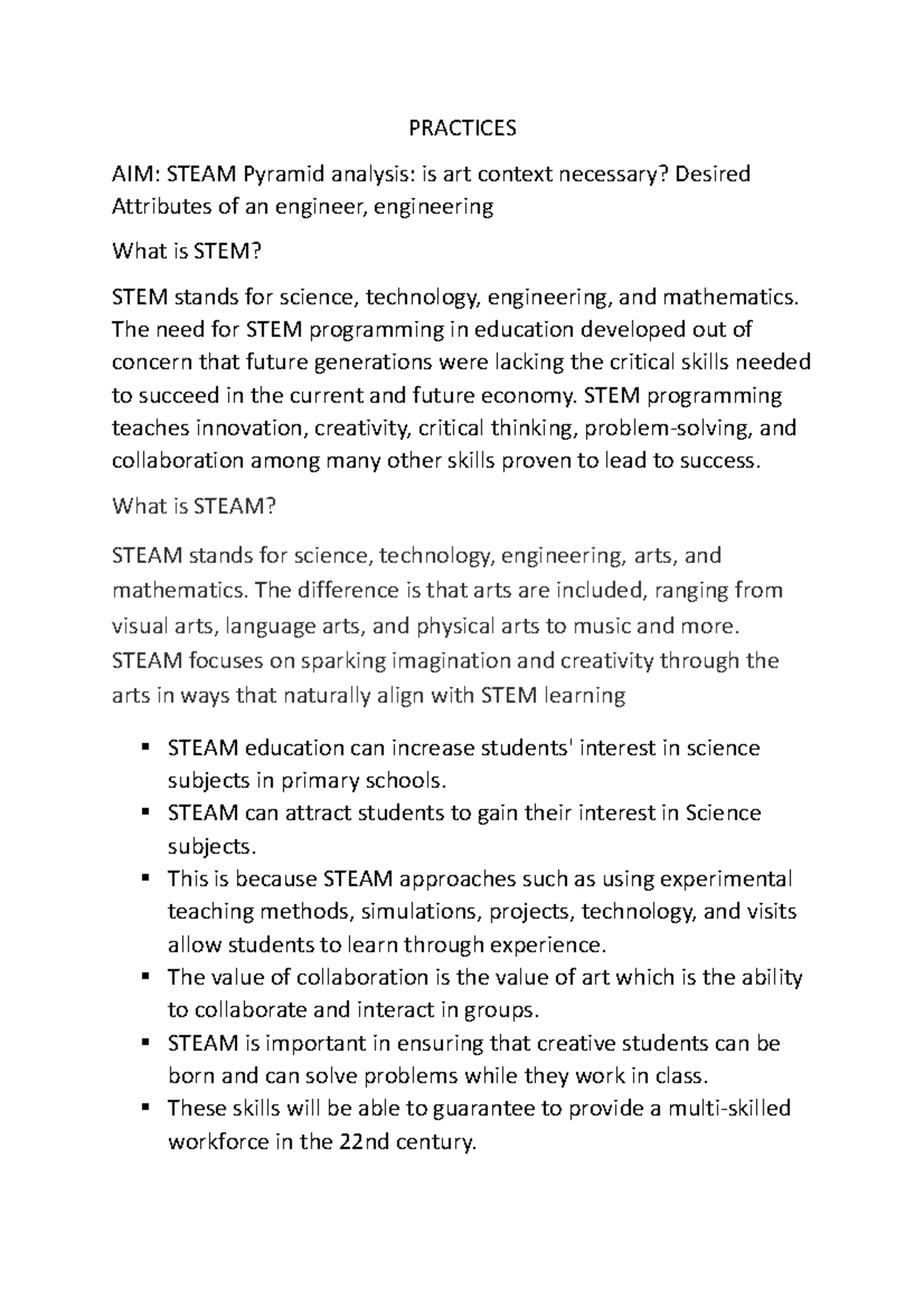 Steam Pryamid - practice 3 - PRACTICES AIM: STEAM Pyramid analysis: is art context necessary ...