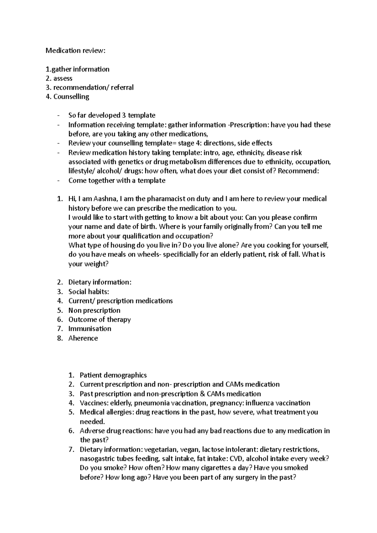 Medication review Week 3 - Medication review: 1 information 2. assess 3 ...