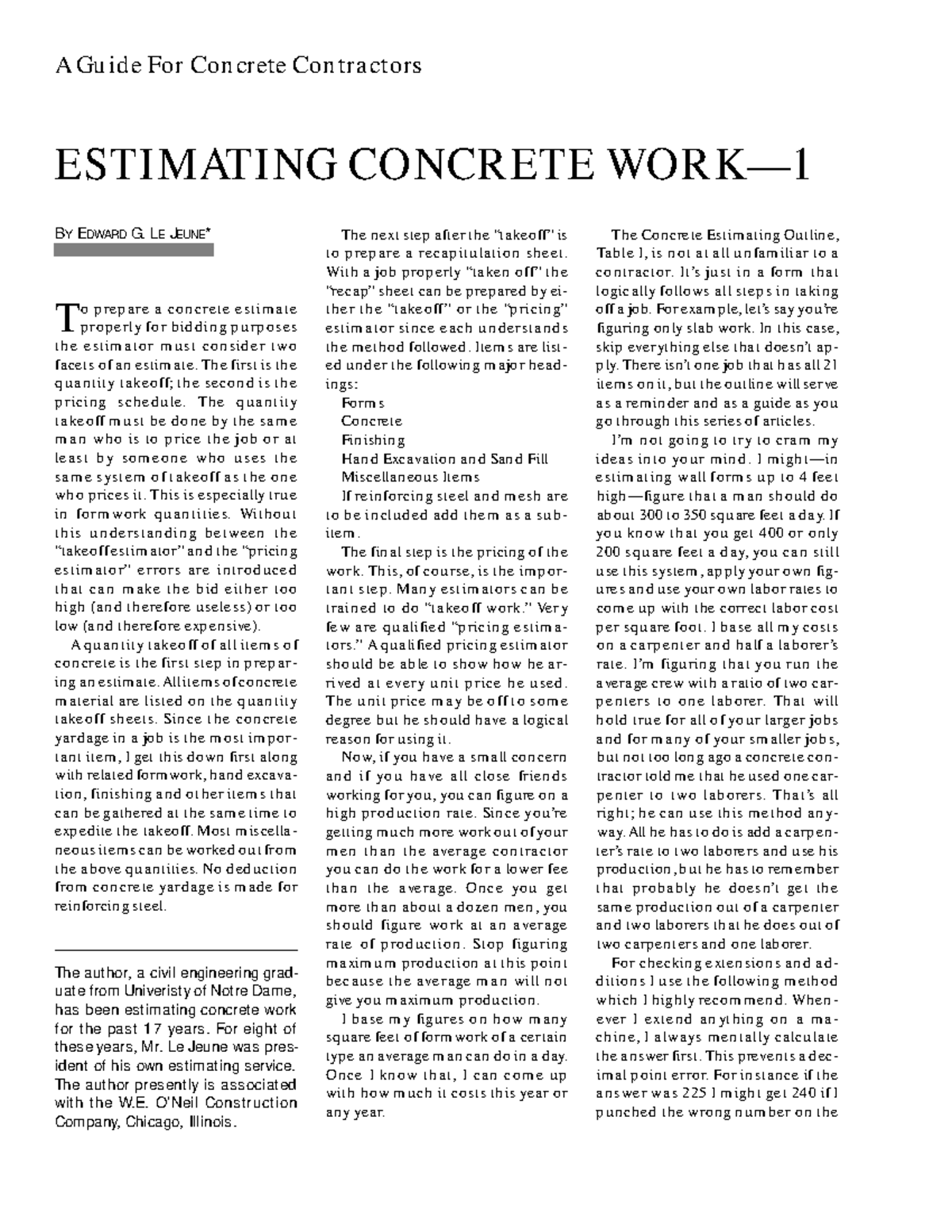 Concrete Construction Article PDF Estimating Concrete Work - Part 1 ...