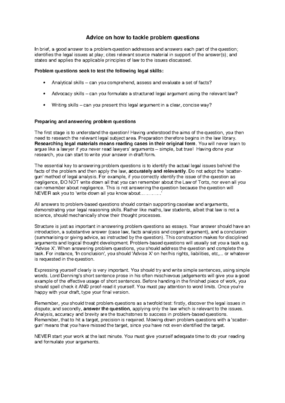 Advice on how to tackle problem questions - Research & Study Skills ...
