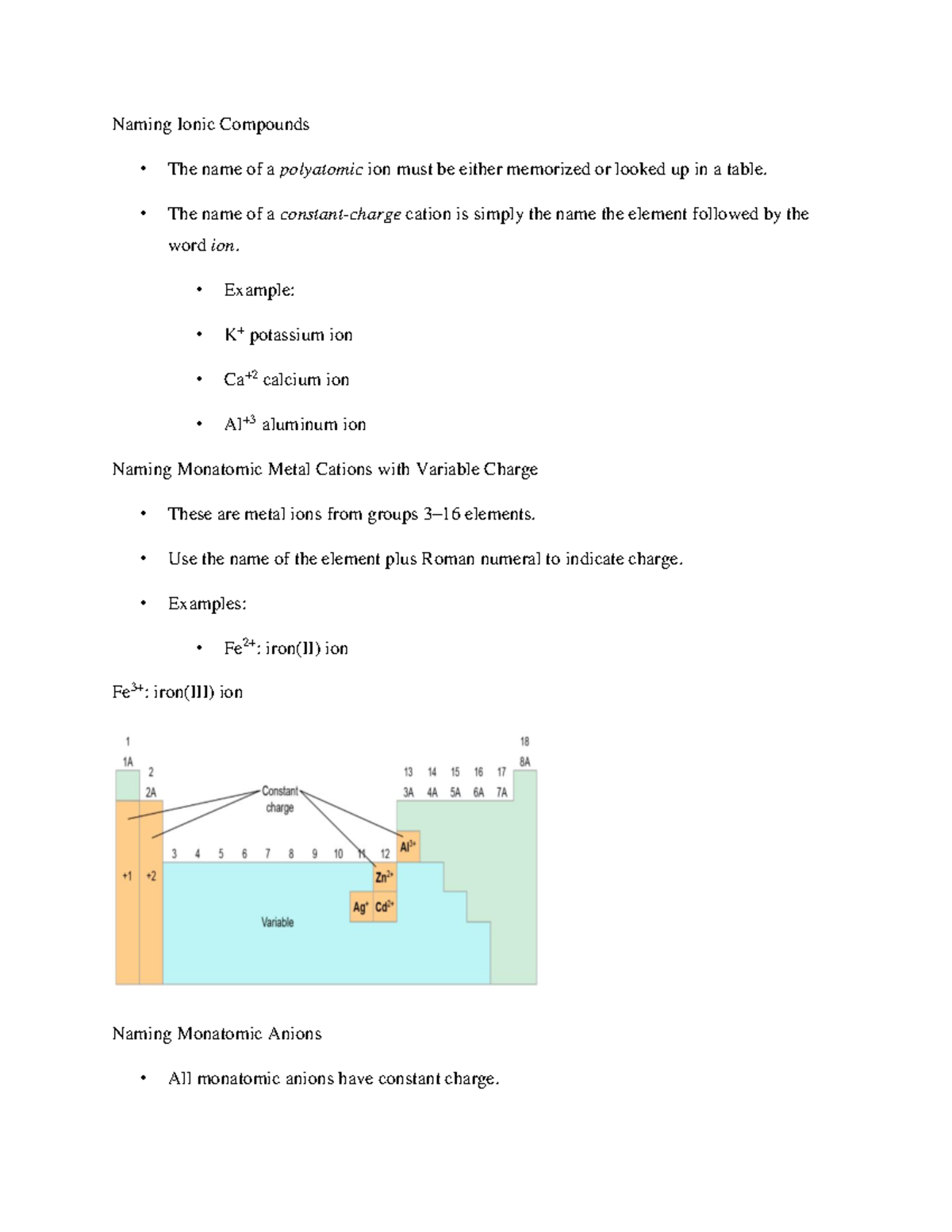 Naming Ionic Compounds - The name of a constant-charge cation is simply ...