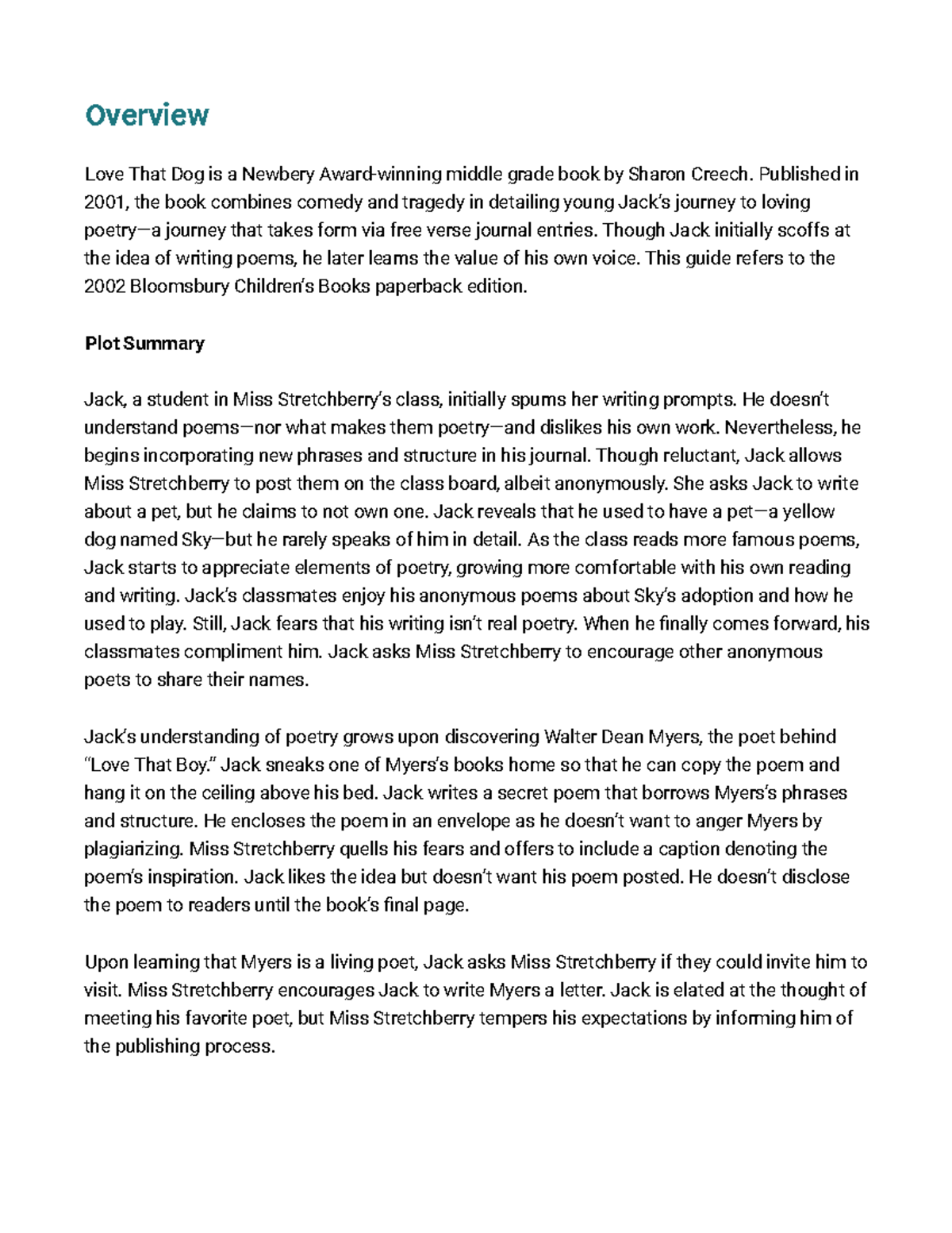 Love That Dog Summary And Analysis Overview Love That Dog Is A