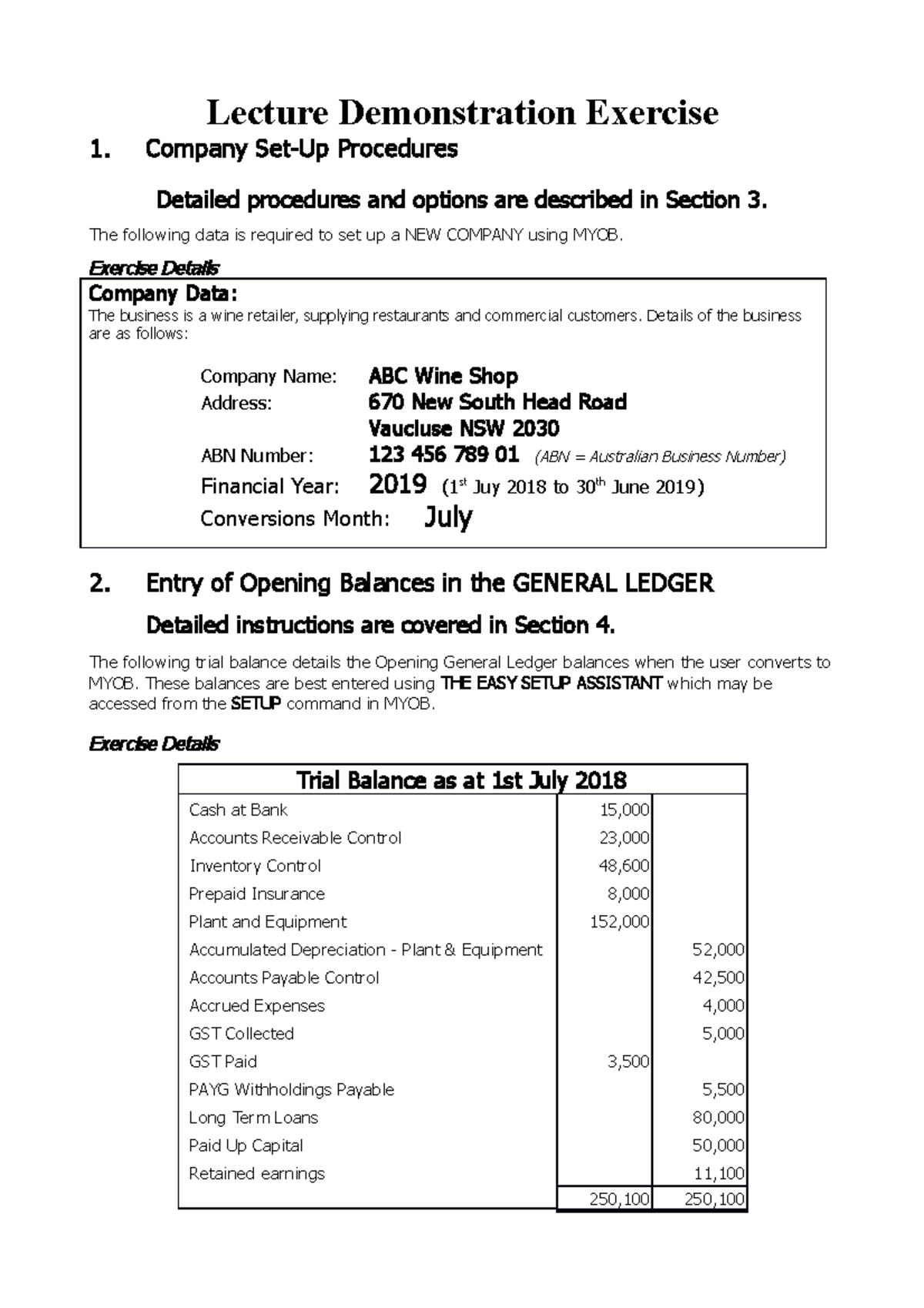 MYOB Demo Exercise-April-2019 - Lecture Demonstration Exercise 1 ...