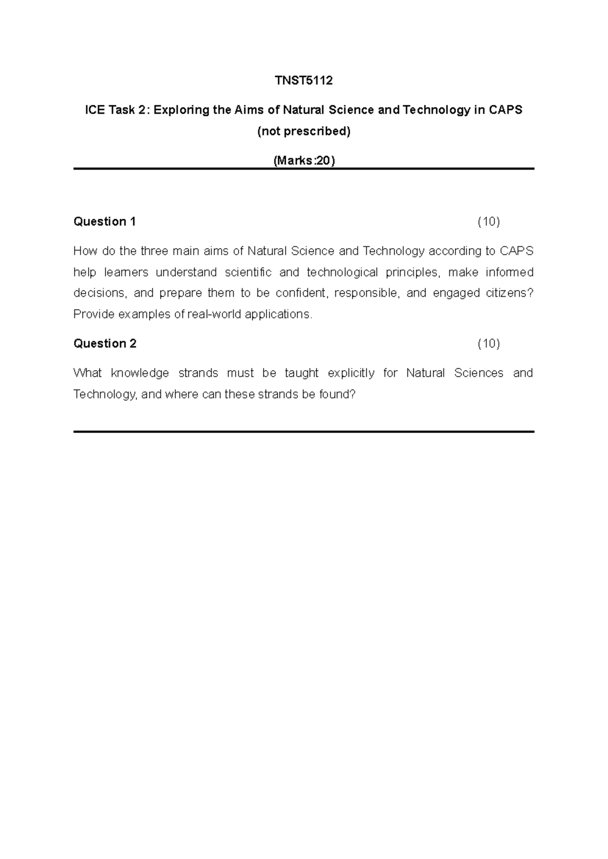 ICE Task 2 (Not prescribed) - TNST5112 - TNST ICE Task 2: Exploring the Aims of Natural Science ...