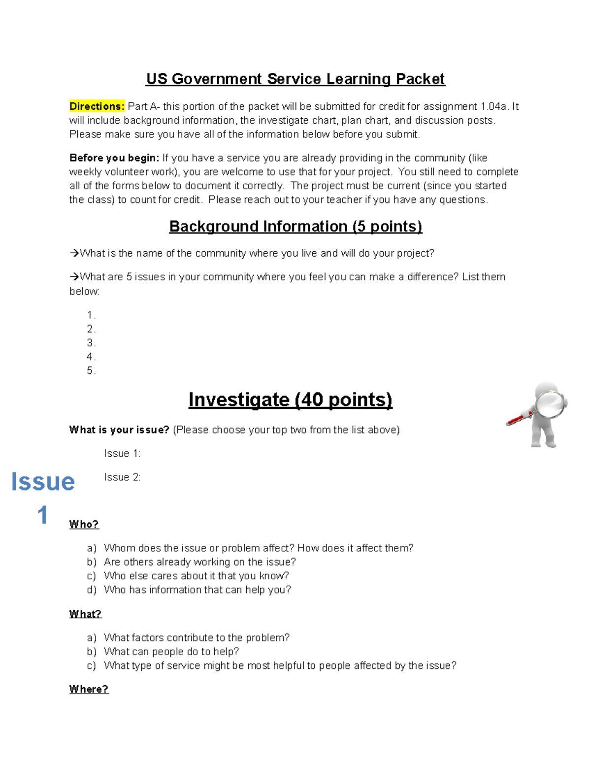 US Government Service Learning Packet 41. - US Government Service ...