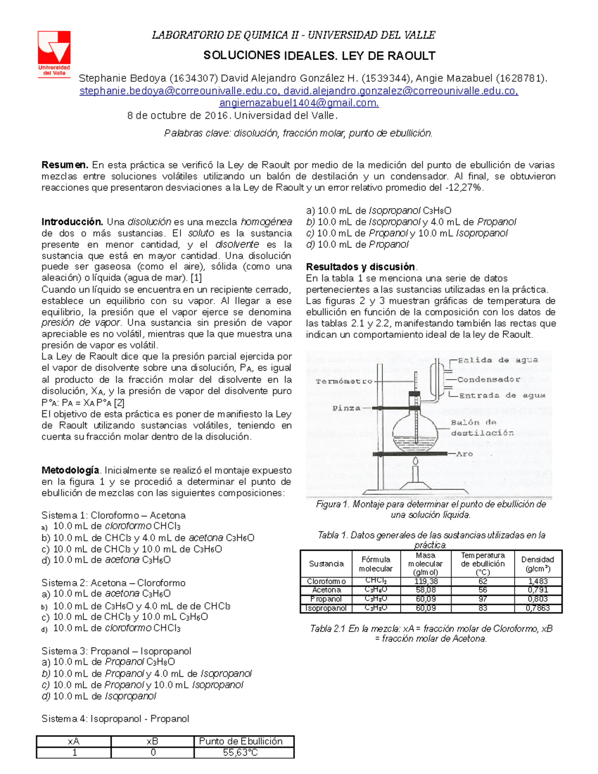 Reporte de Laboratorio Ley de Raoult - SOLUCIONES IDEALES. LEY DE ...