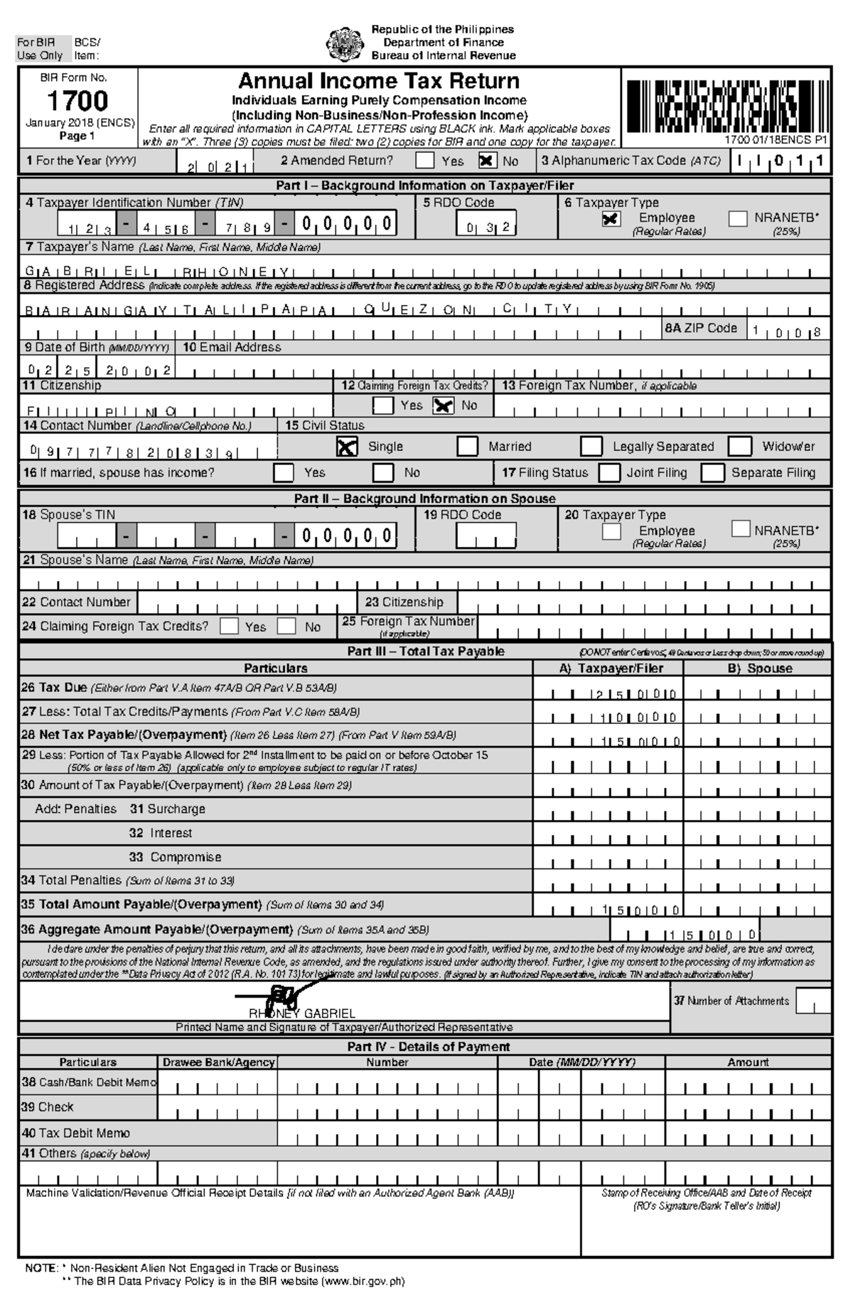 1700 Jan 2018 ENCS v6 - jsnwux - BIR Form No**.** 1700 January 2018 ...