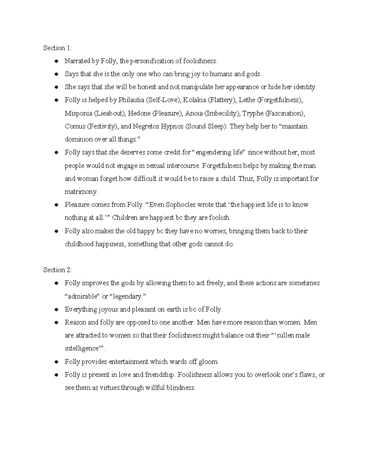 Praise of Folly - Notes - Section 1: Narrated by Folly, the ...