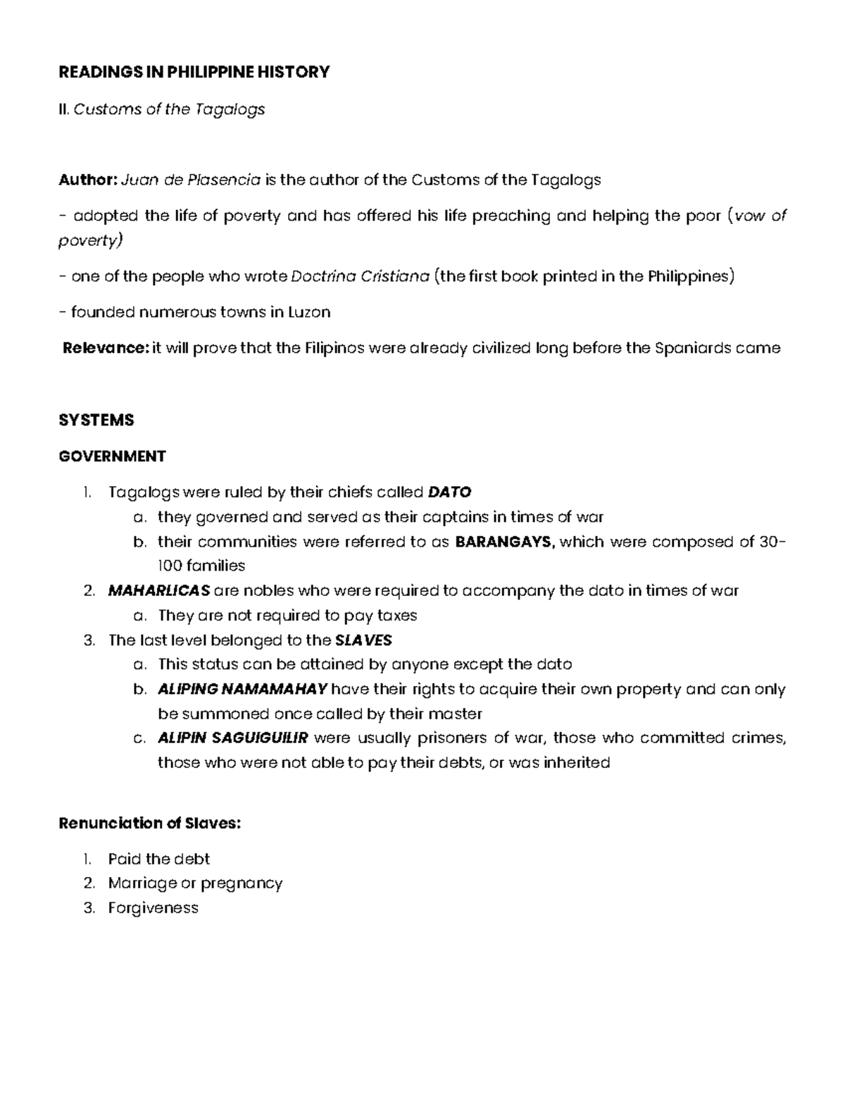 Customs of the Tagalogs - READINGS IN PHILIPPINE HISTORY II. Customs of ...