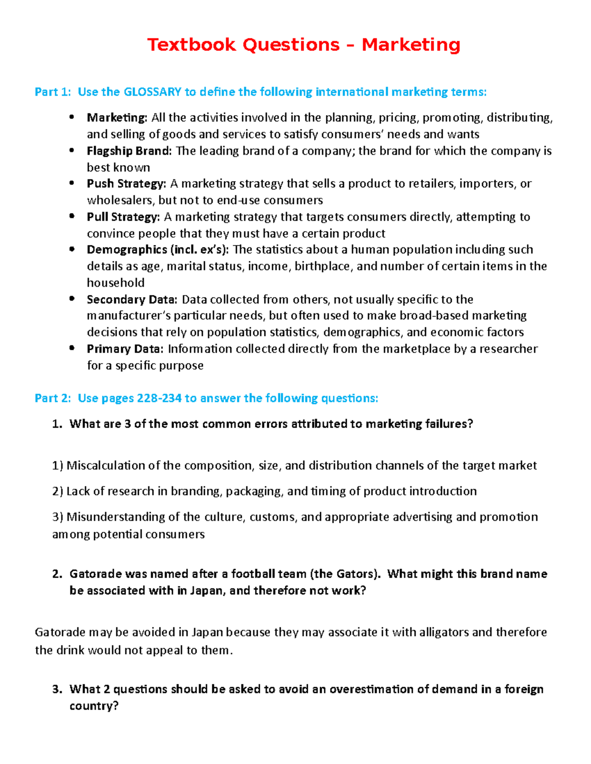 Textbook Questions (Marketing) - Textbook Questions – Marketing Part 1 ...