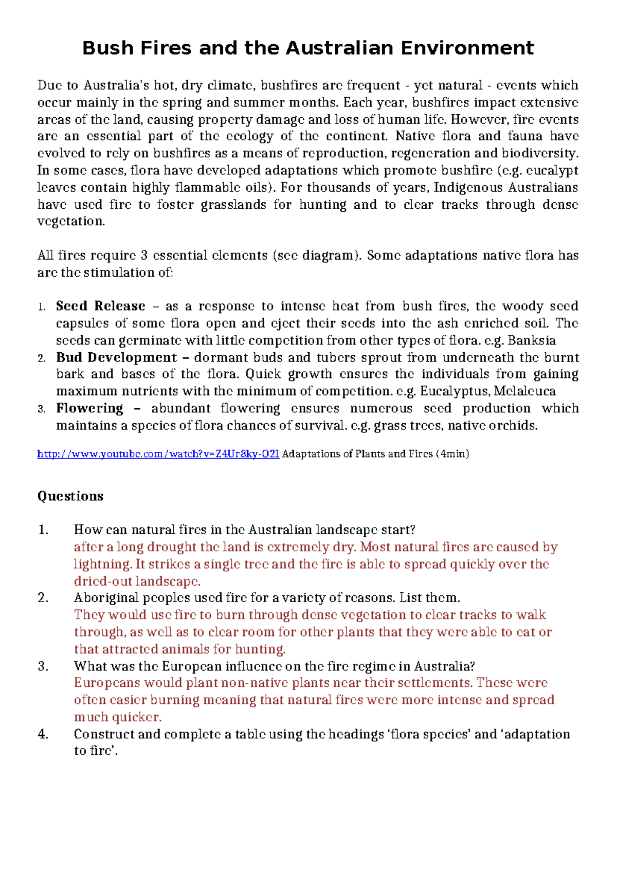 effects of bushfires on Australian flora and fauna - Bush Fires and the ...