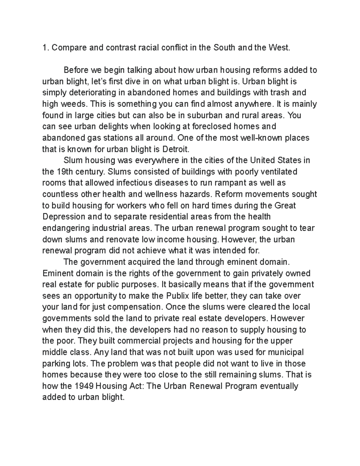 Final Exams - good - Compare and contrast racial conflict in the South ...