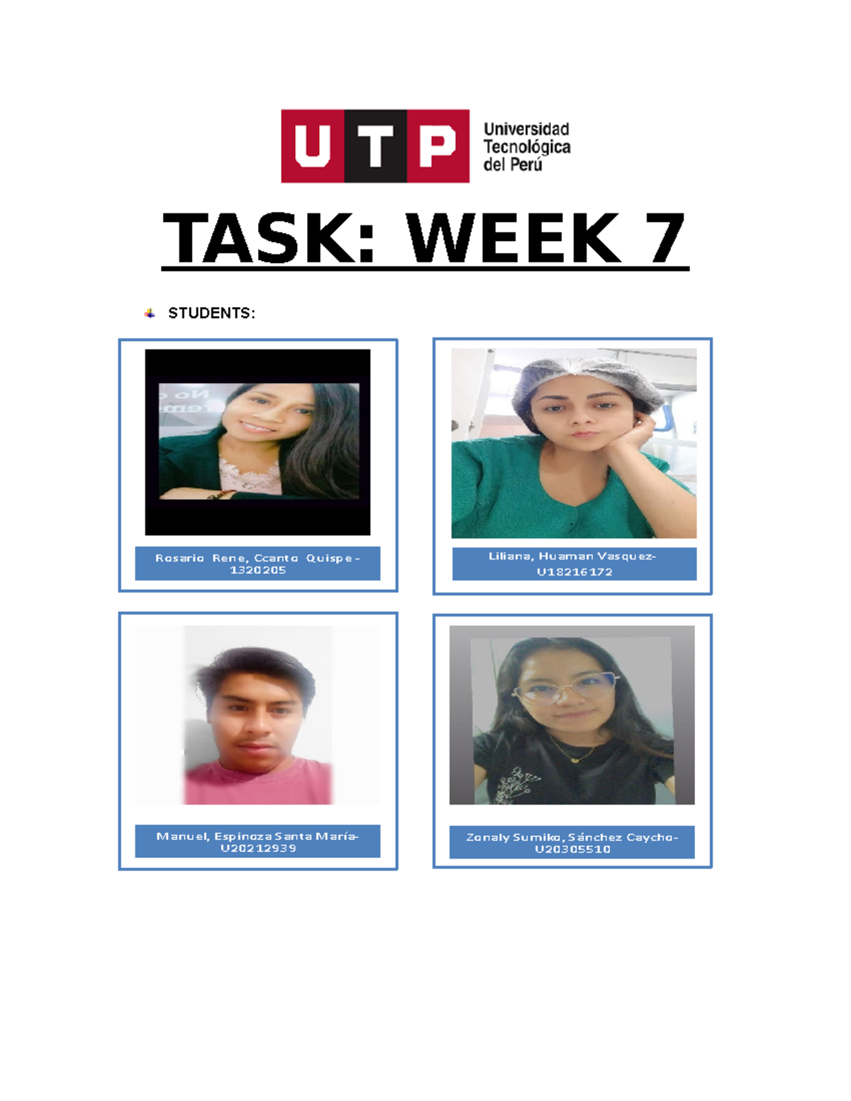 Semana 7 - INGLES - TASK: WEEK 7 STUDENTS: Rosario Rene, Ccanto Quispe ...