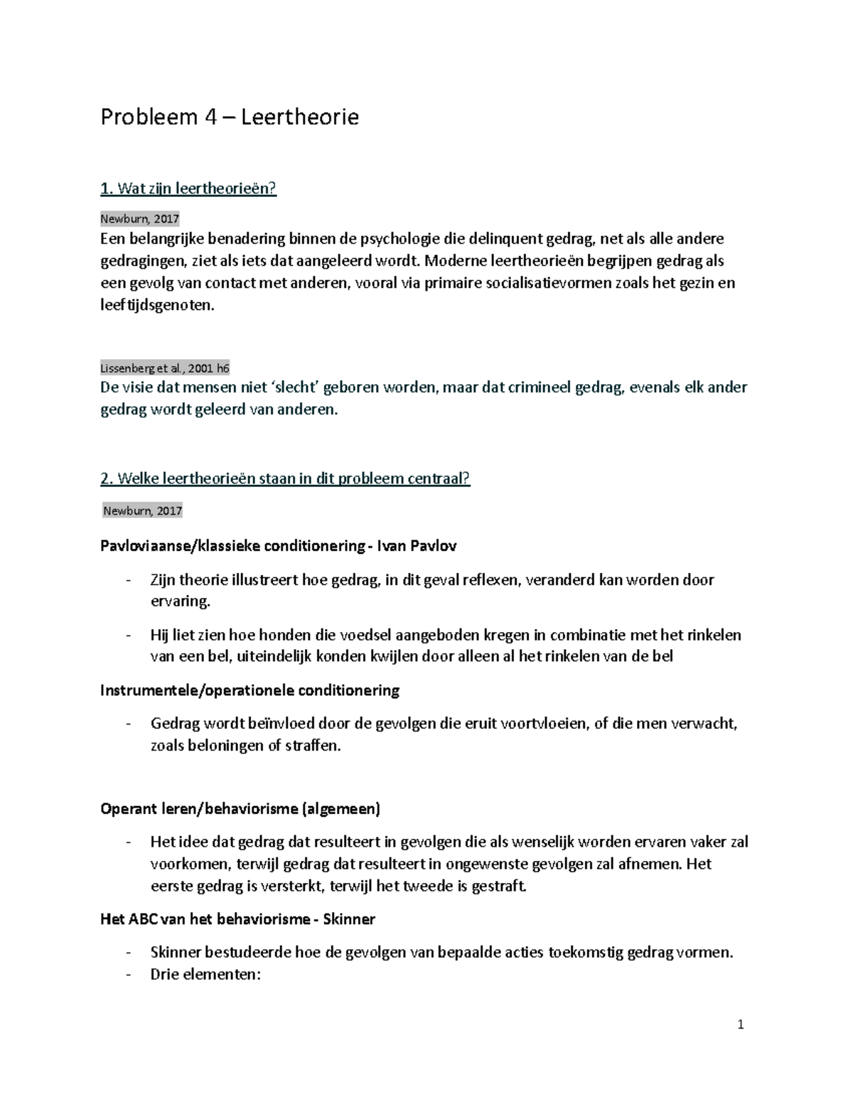 Probleem 4 - Leertheorie - Probleem 4 – Leertheorie 1. Wat zijn ...